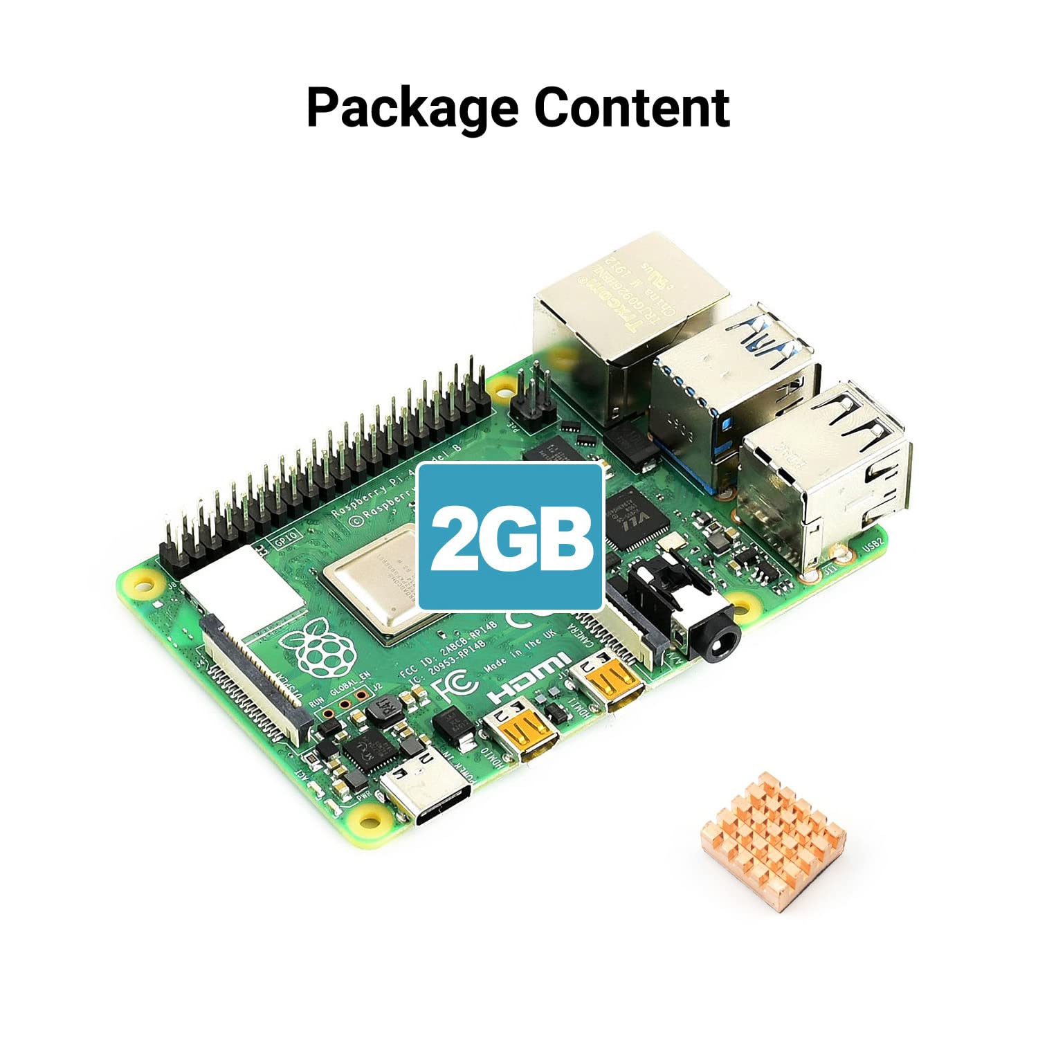 Waveshare Accessory Compatible with Raspberry Pi 4 Model B 2GB RAM with Powerful Processor Faster Networking Support Dual 4K Output and Different Choice of RAM Comes with a Copper Heat Sink