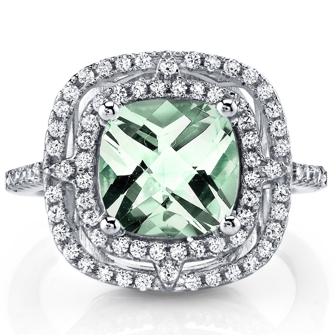 PEORA Green Amethyst Cushion Cut Cocktail Ring Sterling Silver 2.00 Carats Size 6