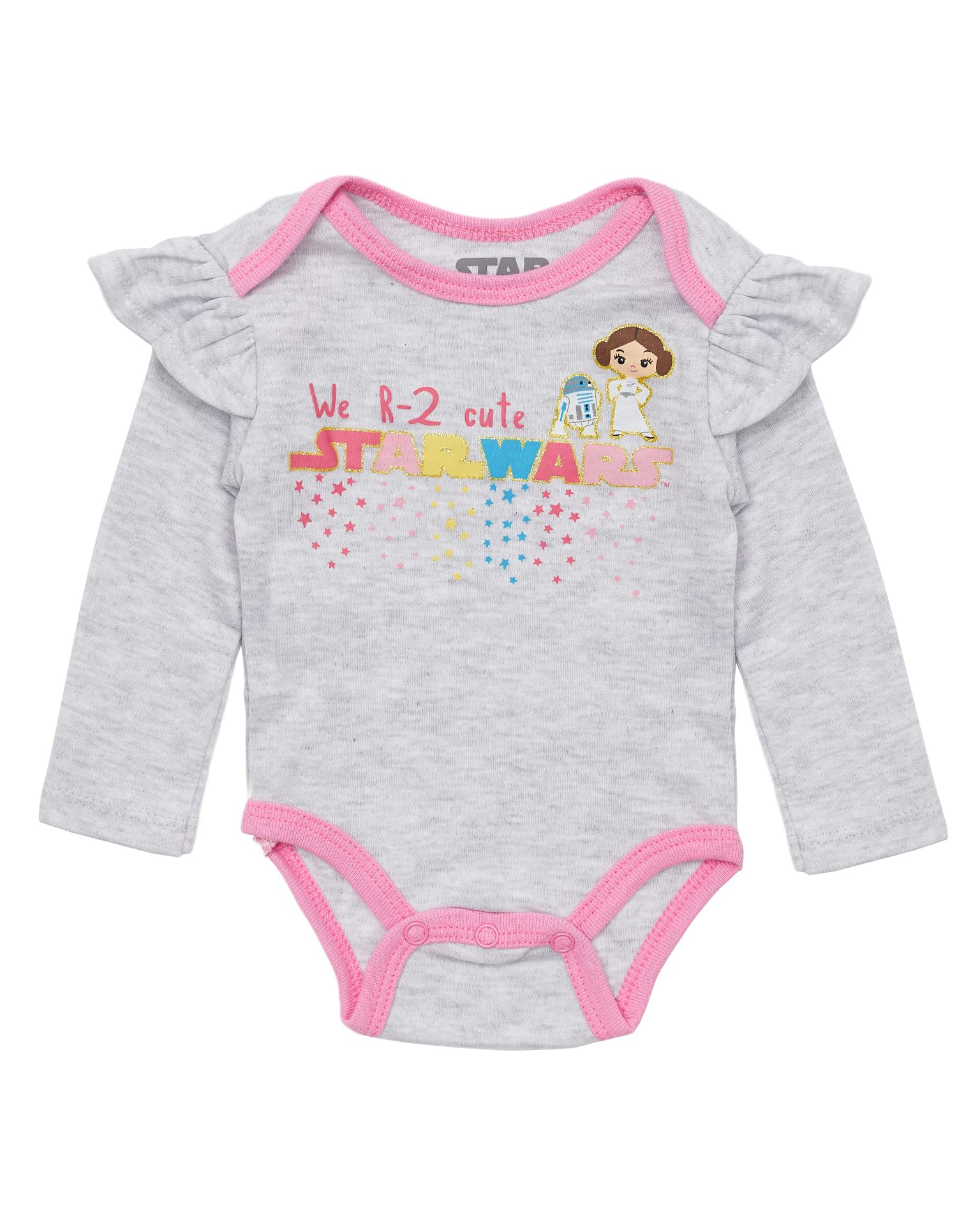 STAR WARS Baby Girls Baby Yoda 3 Piece Short Sleeve Bodysuit Pull-on Pants and Accessory (White/Pink, 6-9 Months)