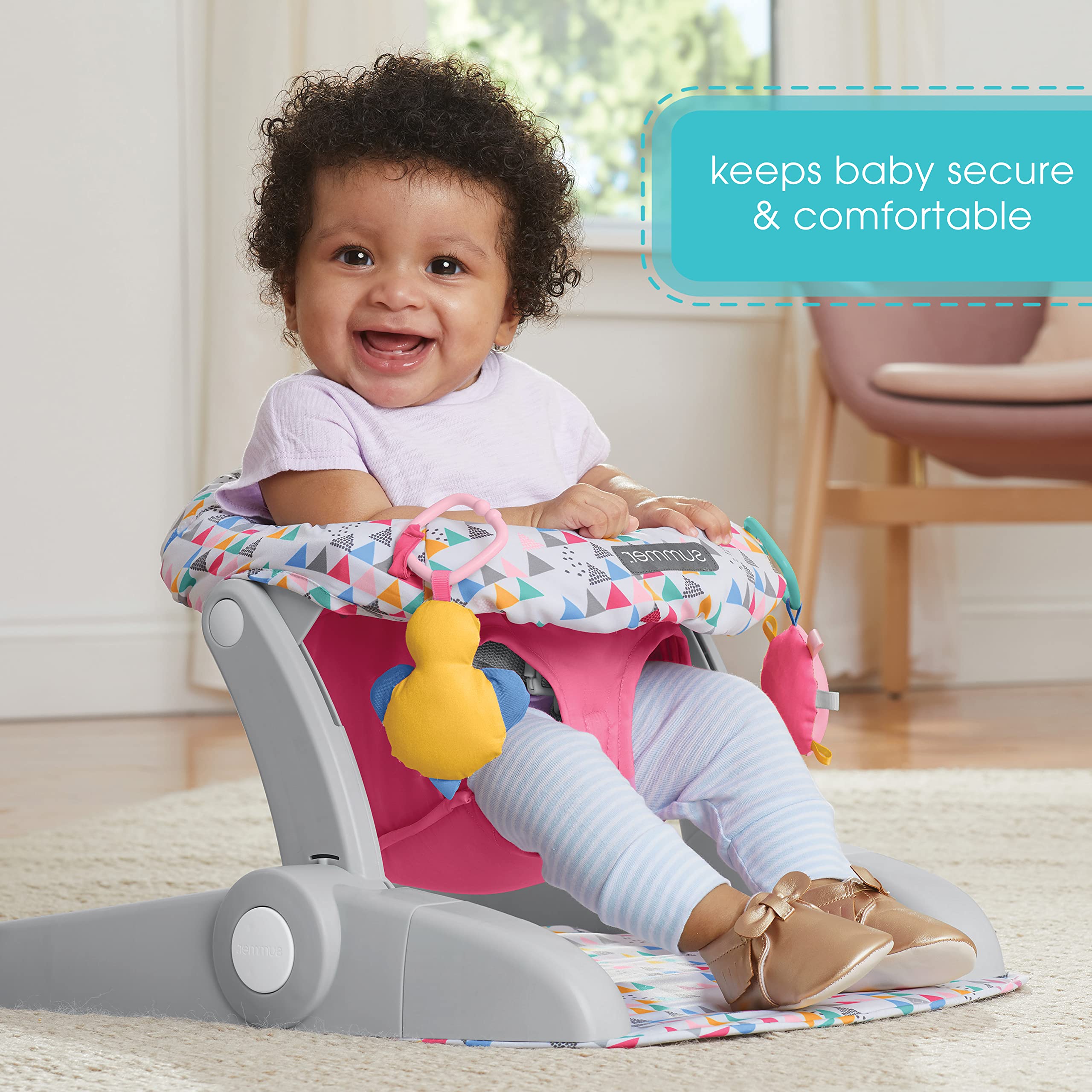 Summer Infant Learn-to-Sit 2-Position Floor Seat (Funfetti Pink) – Sit Baby Up in This Adjustable Baby Activity Seat Appropriate for Ages 4-12 Months – Includes Toys