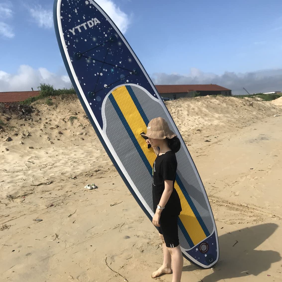 YTTDA Inflatable Stand Up Paddle Board,Stand Up Paddle Board with Carry Bag & Paddleboard Accessories Including SUP Paddle, Board Leash, Fin and Air Pump, Surfboard for Youth & Adult (Blue, 118)