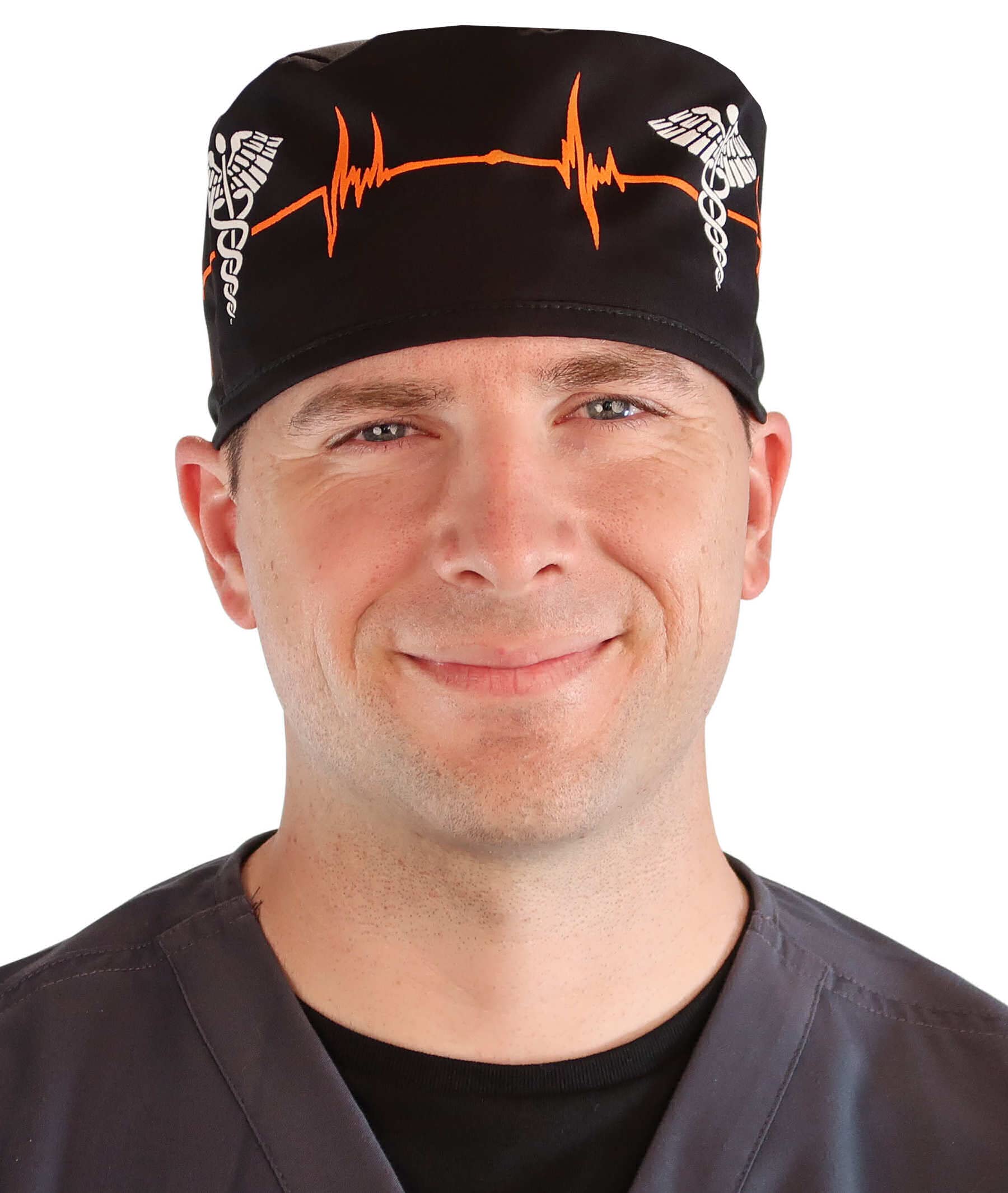 Sparkling EARTH EKG Signal Medical Sign Caduceus Symbol Unisex Classic Surgical Style Scrub Working Cap - 100% Cotton - Made in The USA!