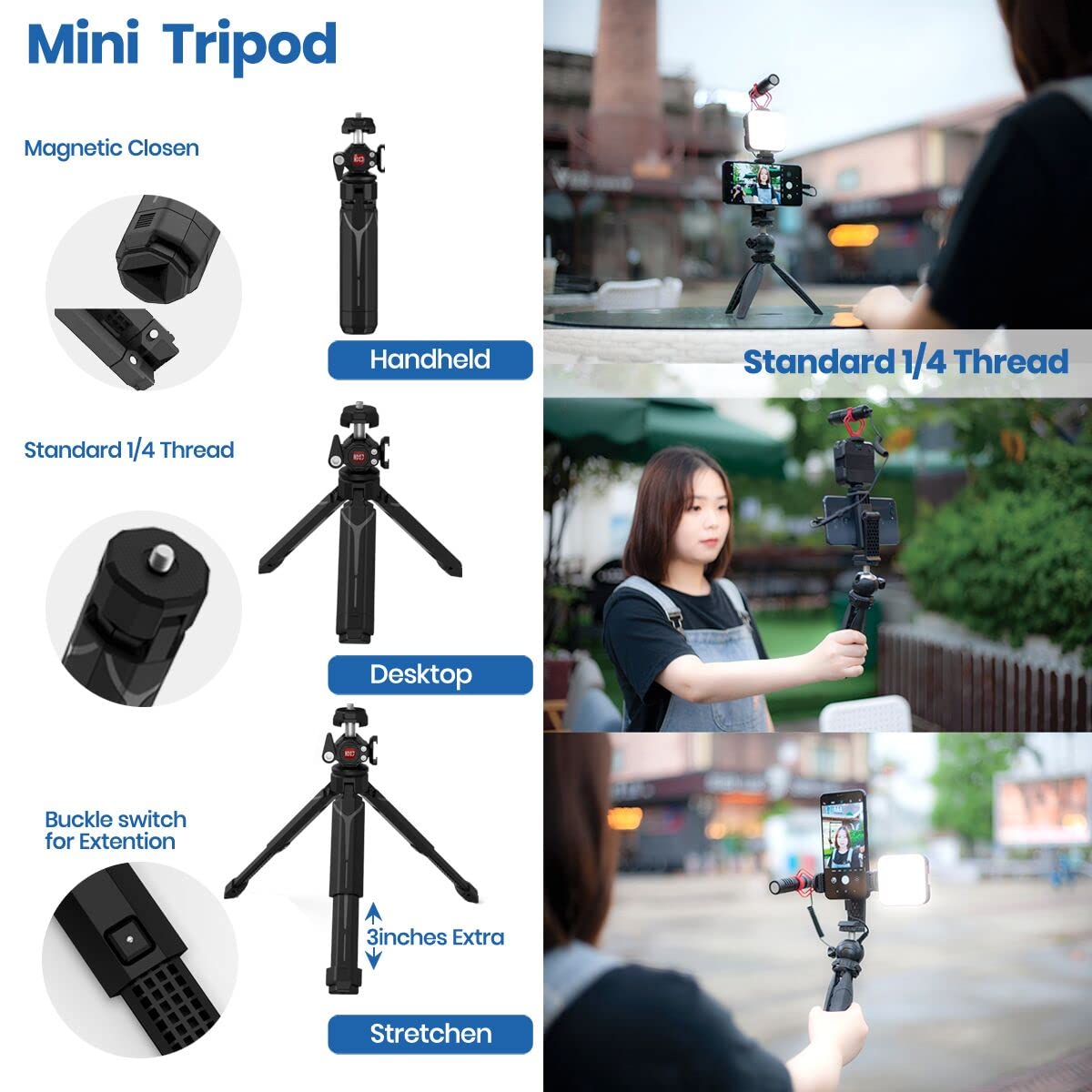USTOPE Mini Tripod Tabletop Small Tripod Desktop Camera Stand Hand Tripod Mount for Camera Cell Phones Webcam Projector with Smartphone Clip
