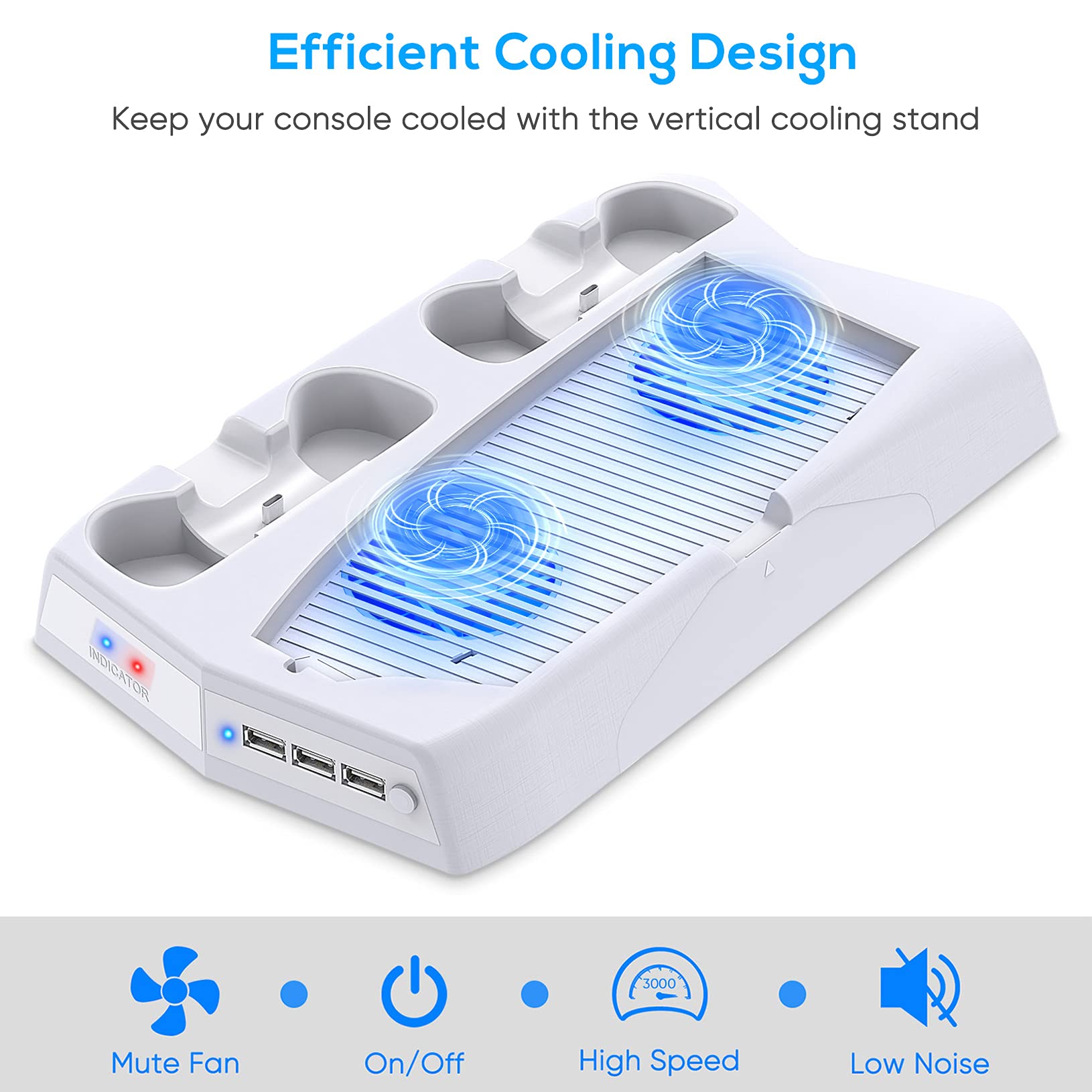 YUANHOT Vertical Cooling Stand Compatible with PS5 Console, Charging Station Dock with Controller Charger Ports and Retractable Game Storage - White