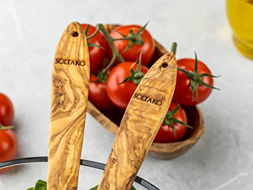 SOLTAKO Handmade Salad Serving Spoons - Olive Wooden Salad Server - Fork - Cooking Spoon - Kitchen Utensil Set - Made of Fancy Olive Wood - Salad Spoon and Fork Set - Kitchen Gadgets - 12"