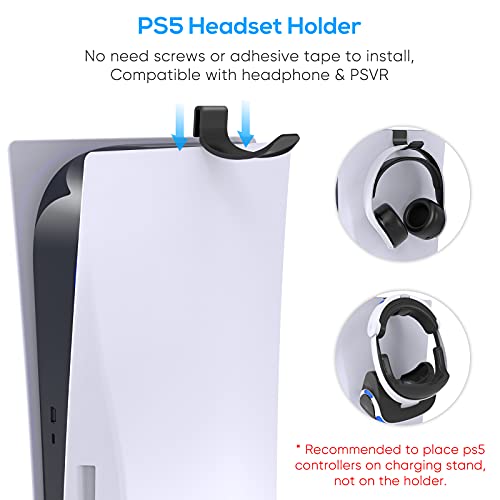 YUANHOT Vertical Stand and 2-in-1 Cooling Fan Accessories Kit Compatible with PS5, Stand with Controller Charging Station Within 2-3H, Cooling System, Headset Holder, Extra USB Ports, 14 Game Slots