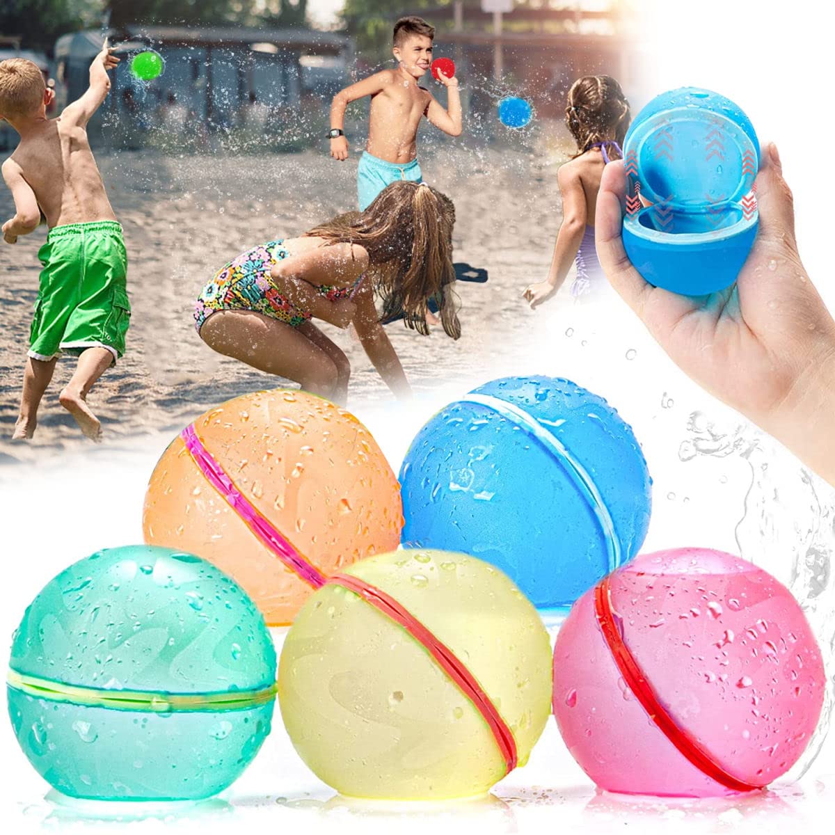 Summer Special: (5pcs) Reusable, Eco-friendly Water Balloons for Adults and Kids, Quick Fill and Self Sealing Party Balls, Multicolor