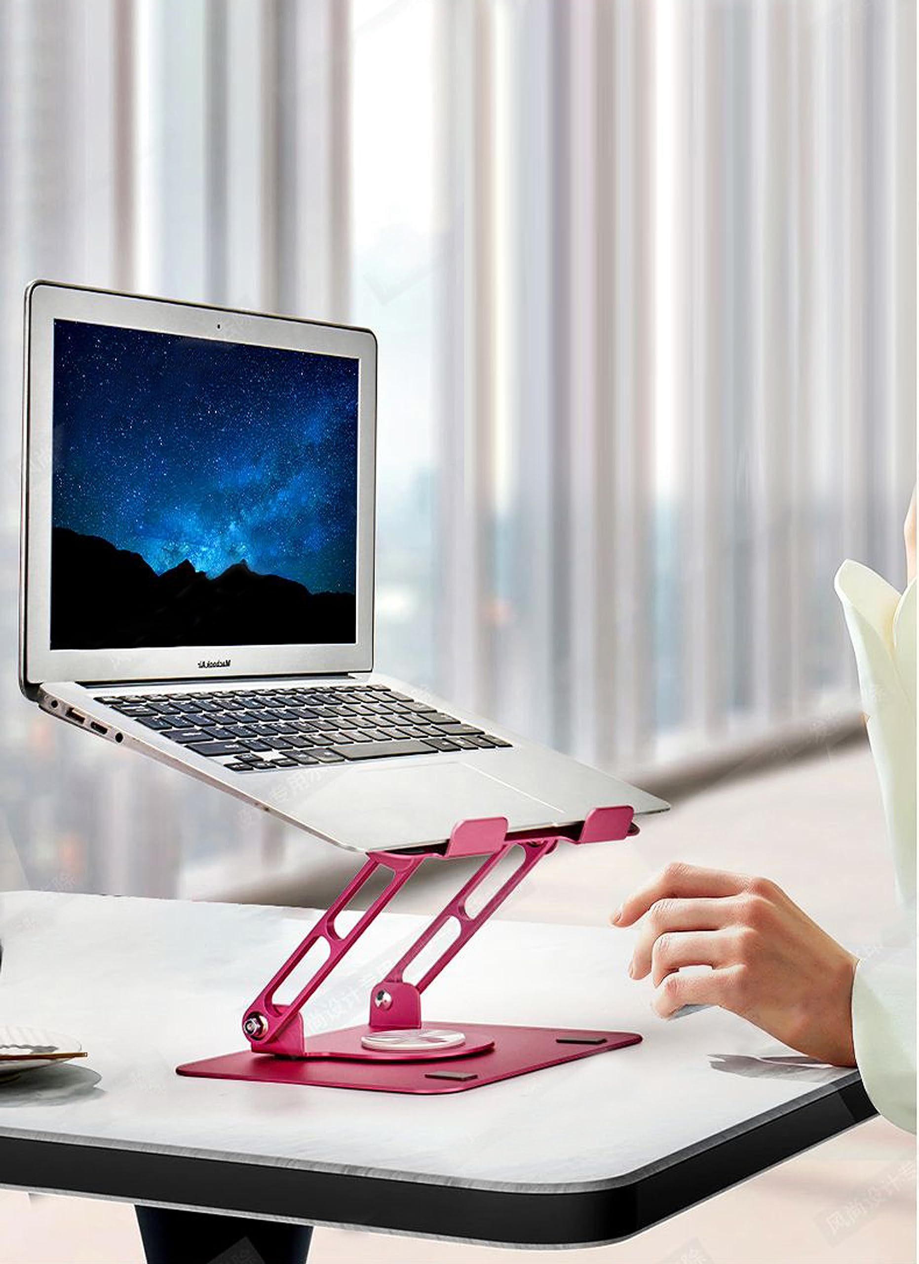 Swivel Laptop Stand for Desk, Adjustable Laptop Stand for Desk w/ 360° Rotation, Raise Tilt Cools Laptop with This Ergonomic Laptop Stand Riser, Collapsible iPad Computer Laptop Stand (Rose Gold)