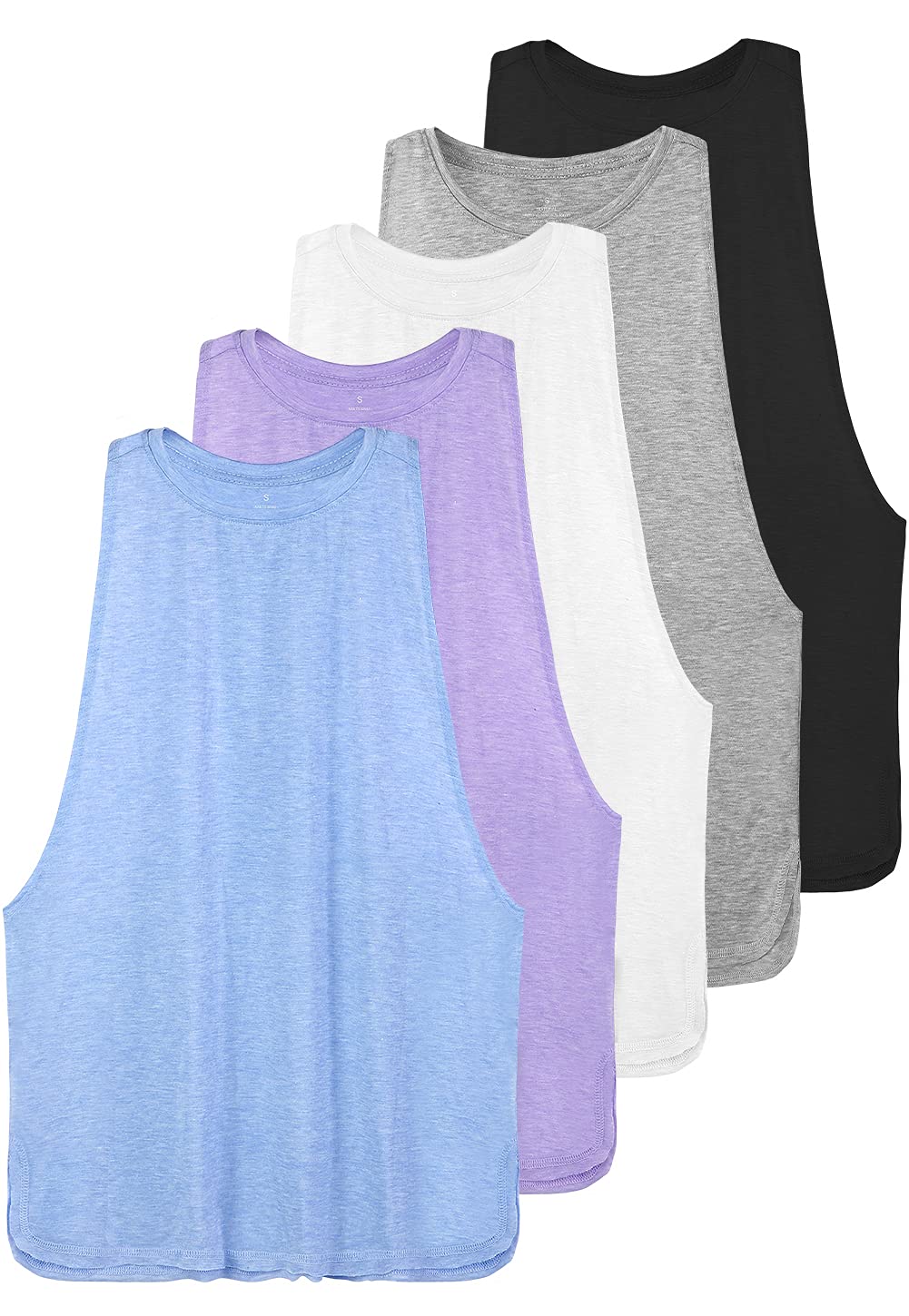 Ullnoy Workout Tank Tops for Women Crewneck Running Muscle Tanks Loose Lightweight Sleeveless Gym Yoga Sport Shirts-5 Pack Black/Light Gray/White/Purple/Blue S