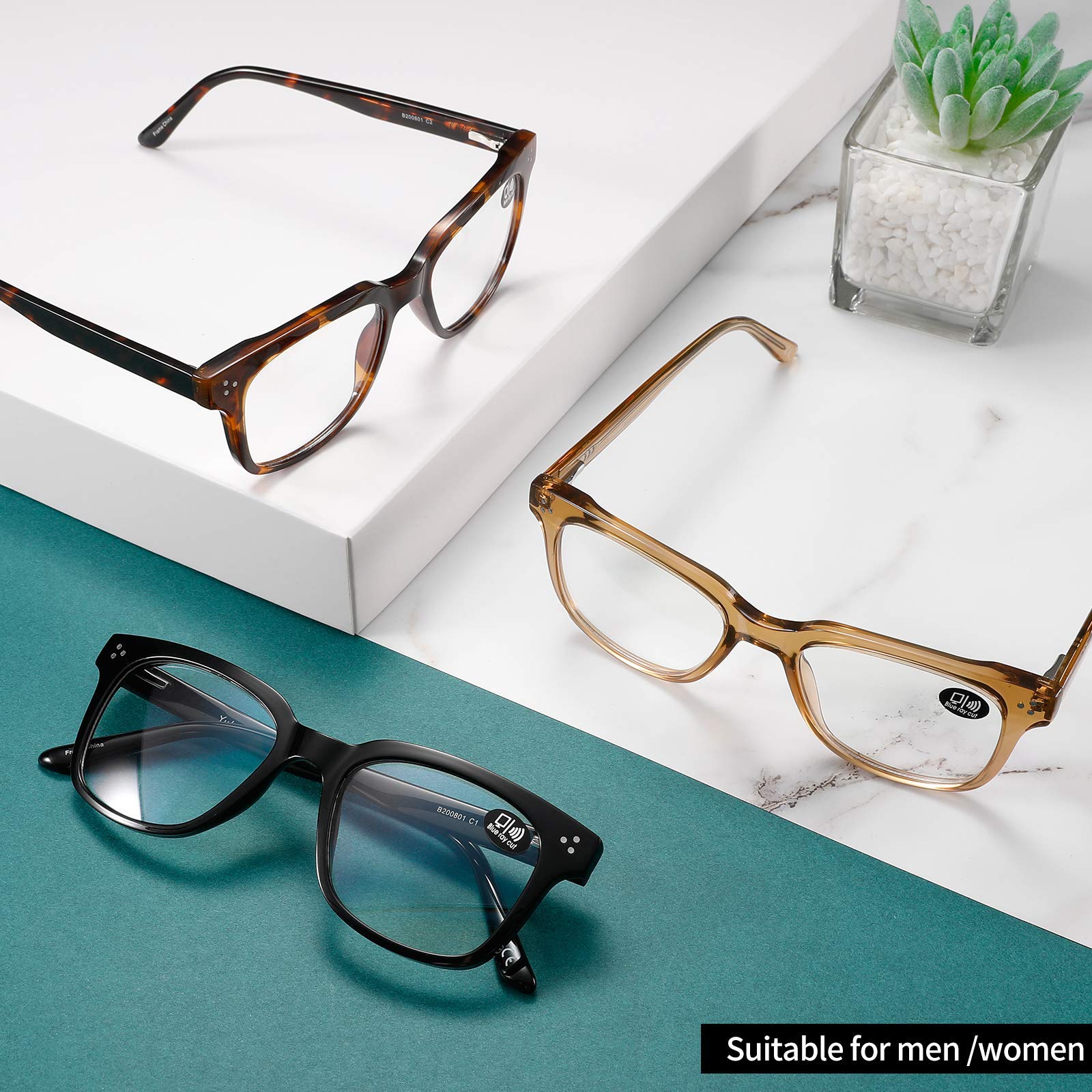 Yuluki Blue Light Blocking Glasses, Stylish Square Frame Anti UV Ray Computer Eyeglasses Women Men