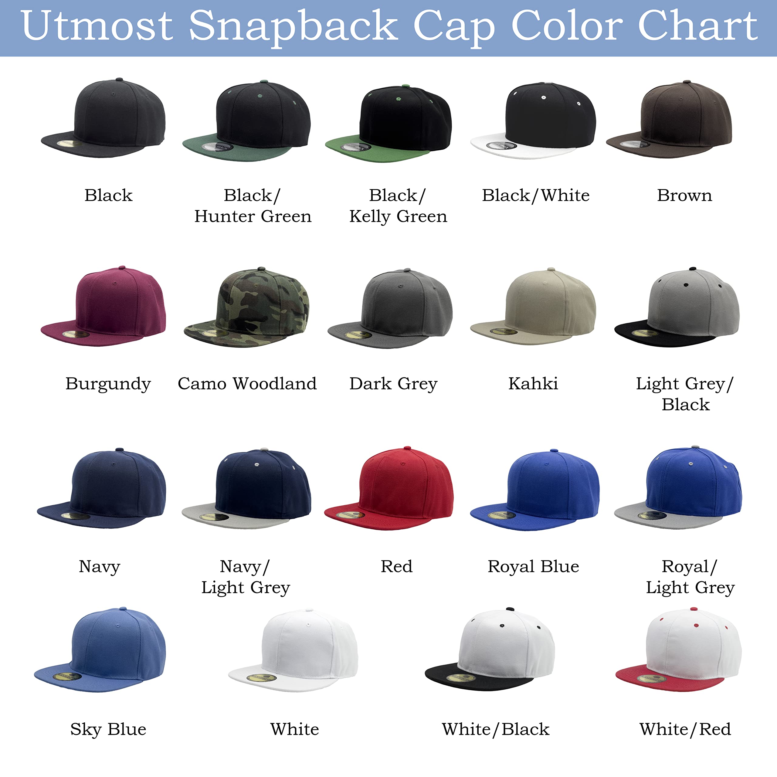 Utmost Classic Snapback Baseball Cap Hat Hip Hop Style Flat Bill Visor Blank Solid Color Camouflage Adjustable Size (White)