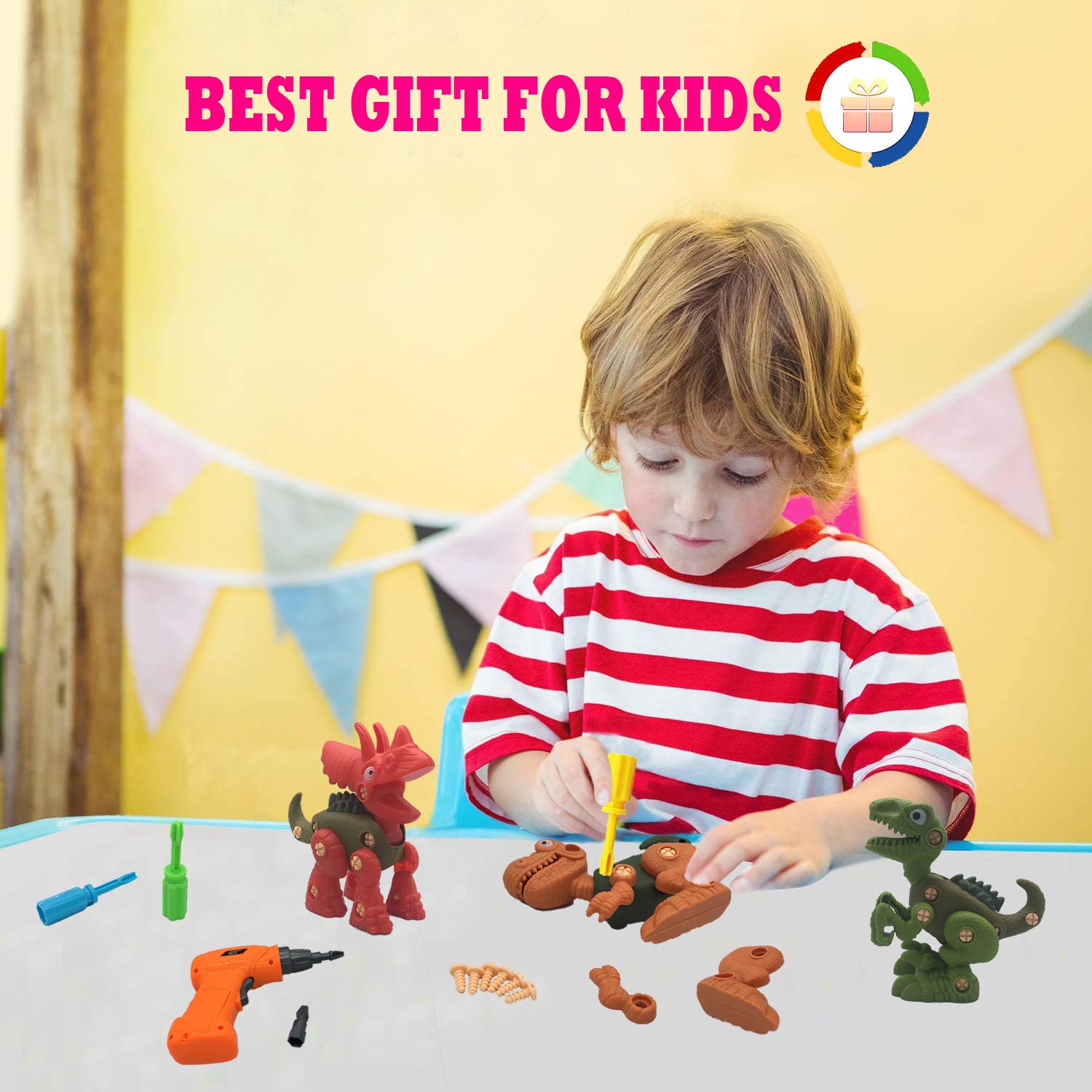Take Apart Dinosaurs Toys for Kids, Creative Diy Building Dinos Blocks Puzzle Set with Screwdriver, Interlocking Animal Model Builds Problem Solving Motor Skill, Stem Construction Kit, 3 Pack