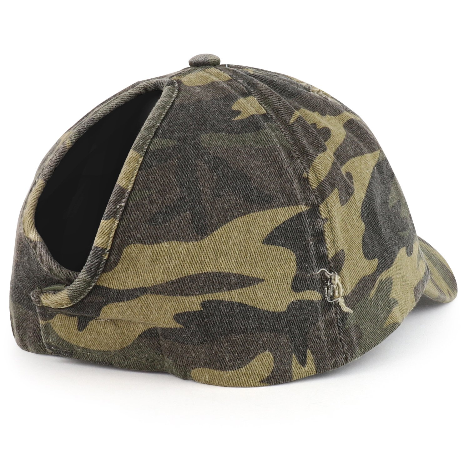 Trendy Apparel Shop Ladies Military Cotton Ponytails Camo Frayed Baseball Cap - CAMO