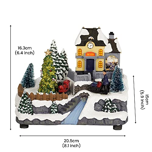 Skyant Christmas Village Houses with LED Lights, Train Spinning Under The Christmas Tree, Fiber Optic River, Realistic Christmas Scene,Music Rendering Atmosphere