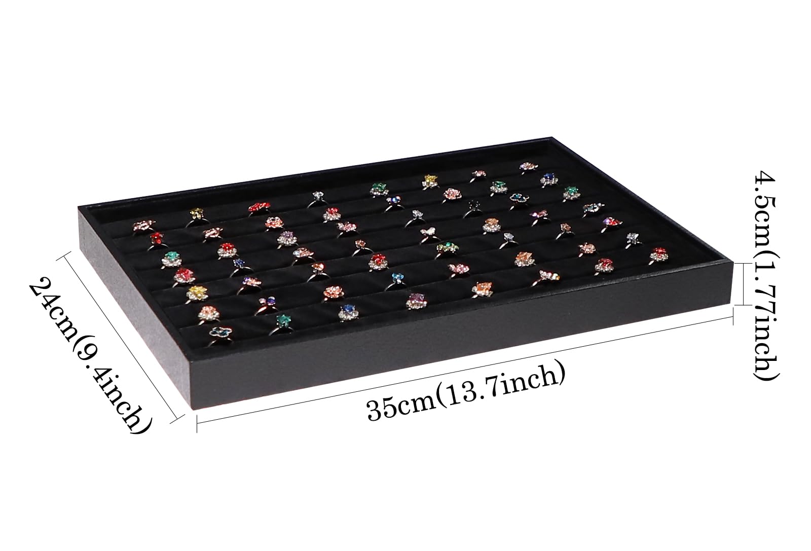 Wudygirl 7 Slots Velvet Ring Earrings Tray Storage Jewelry Showcase Display Stackable Rings Organizer Holder for Drawers, Black (Ring Tray)