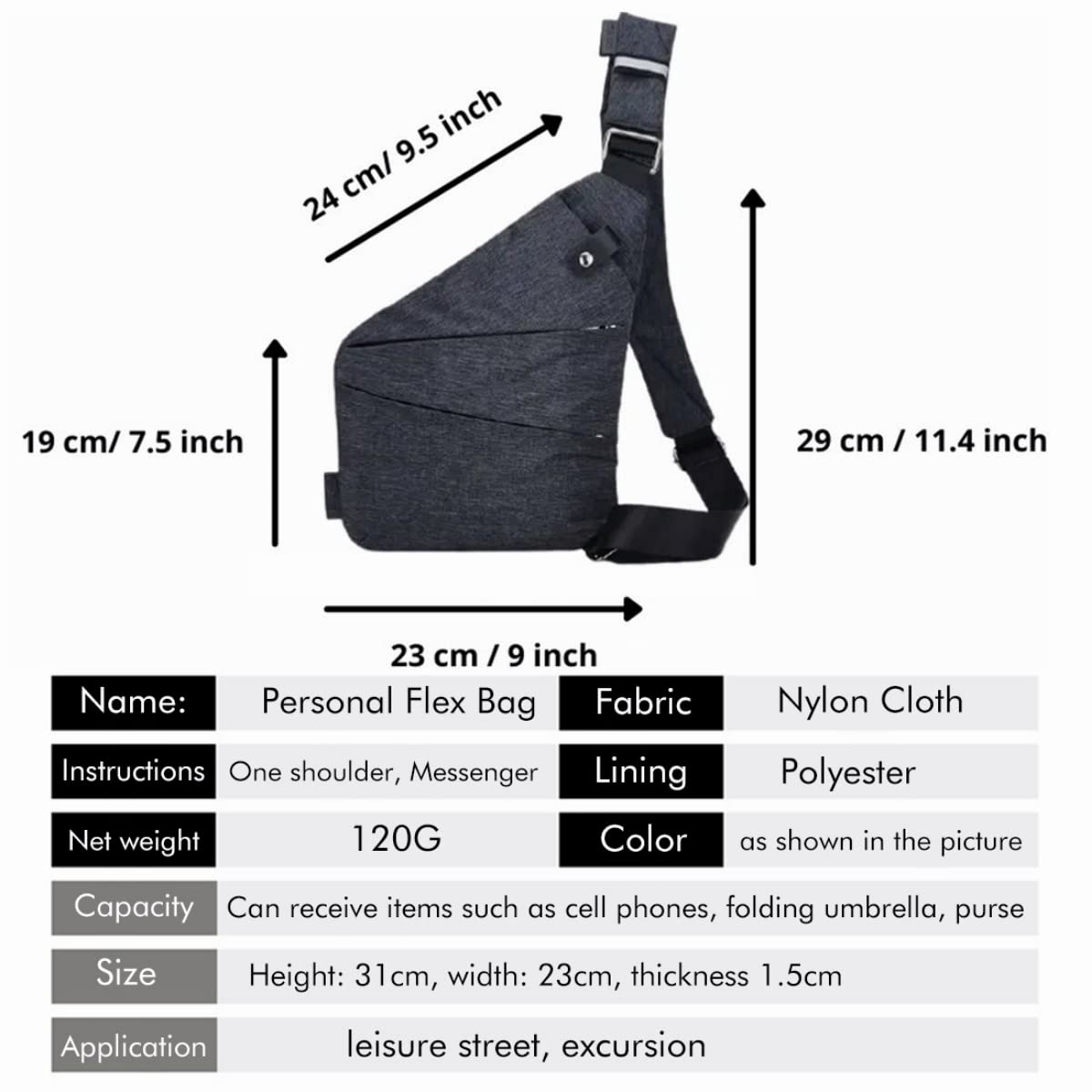 Ywbrontos Personal Flex Bag for Women Men Right & Left, Crossbody Bag Sling Bag, Portable Waterproof Anti-thief Personal Shoulder Pocket Backpack (Black,Left)