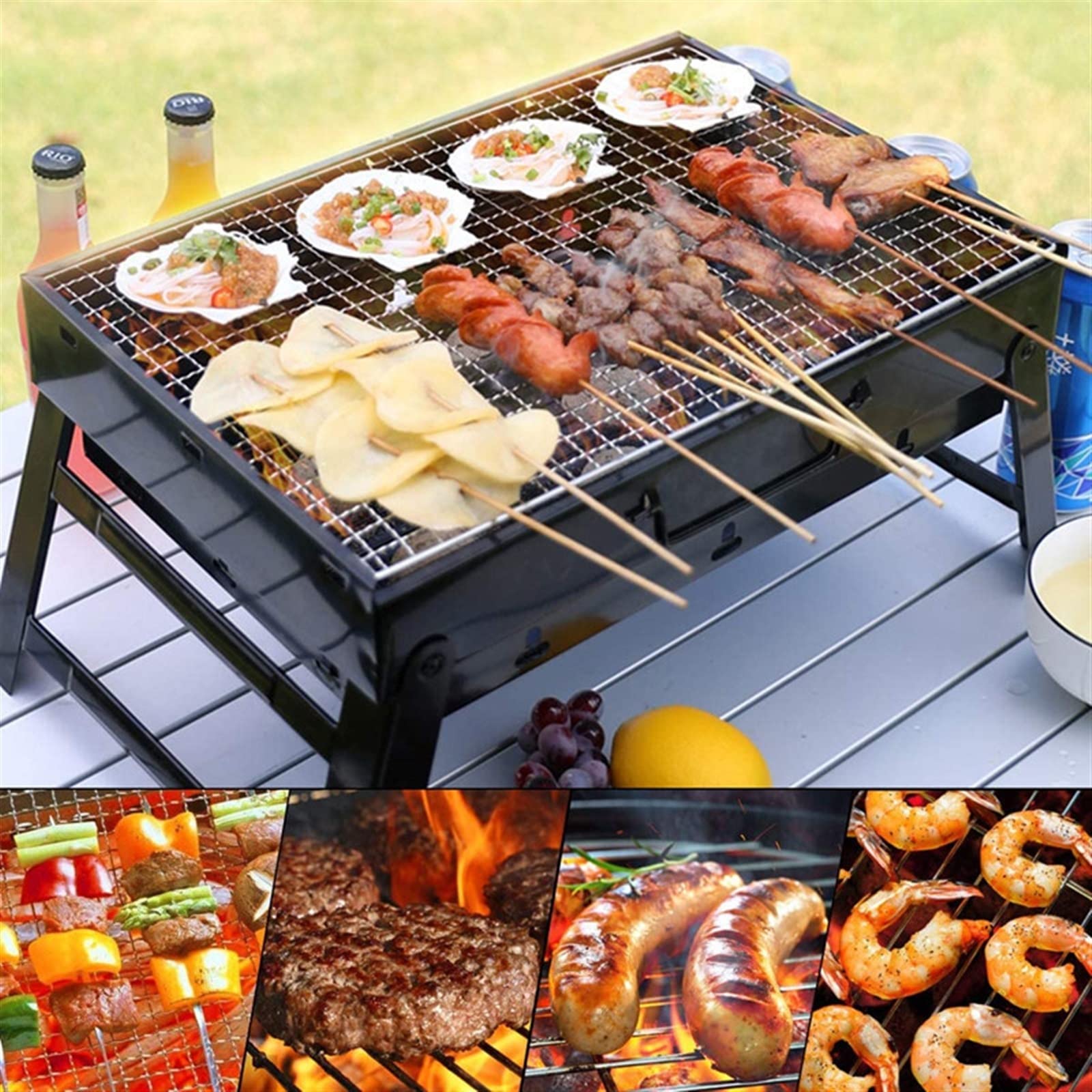 TBMAKE Grills Barbecue Grill Charcoal Grill Portable Folding BBQ Grill Barbecue Desk Tabletop Outdoor Smoker For Picnic