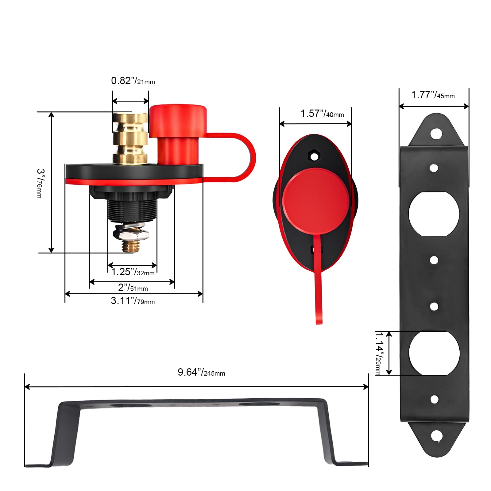UTV Remote Battery Charging and Jump Posts, Battery Terminals Relocation Kit with 4 Gauge Tinned OFC Cable & Mounting Bracket, Quick & Easy Charging, for UTV ATV Slingshot Car Trucks RV Tractor Boat