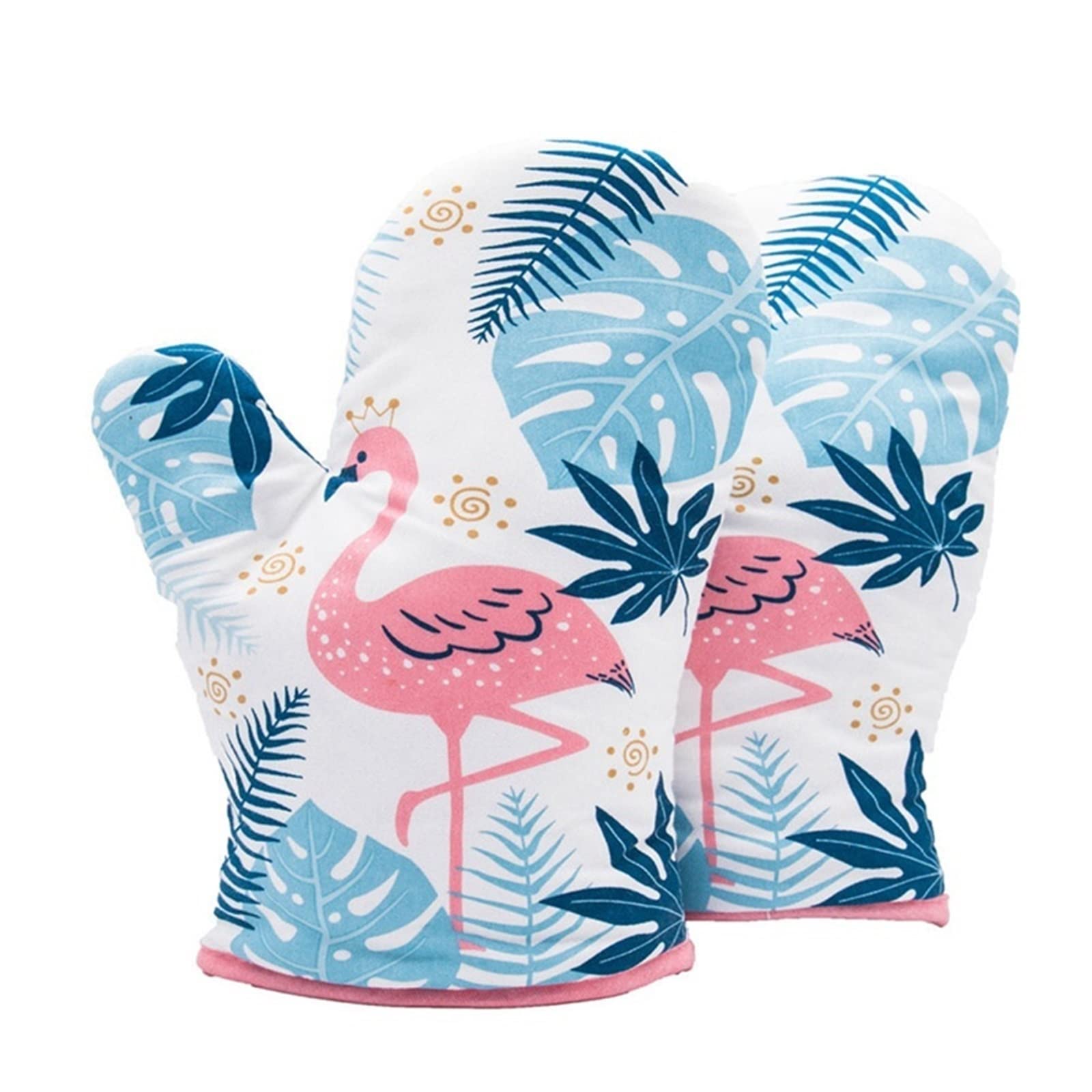 TBMAKE Oven Mitt High Temperature Resistant Oven Gloves Pot Holder Insulated Pad Thermostability Kitchen Tools Flamingo Pattern Microwave Gloves (Color : Blue)