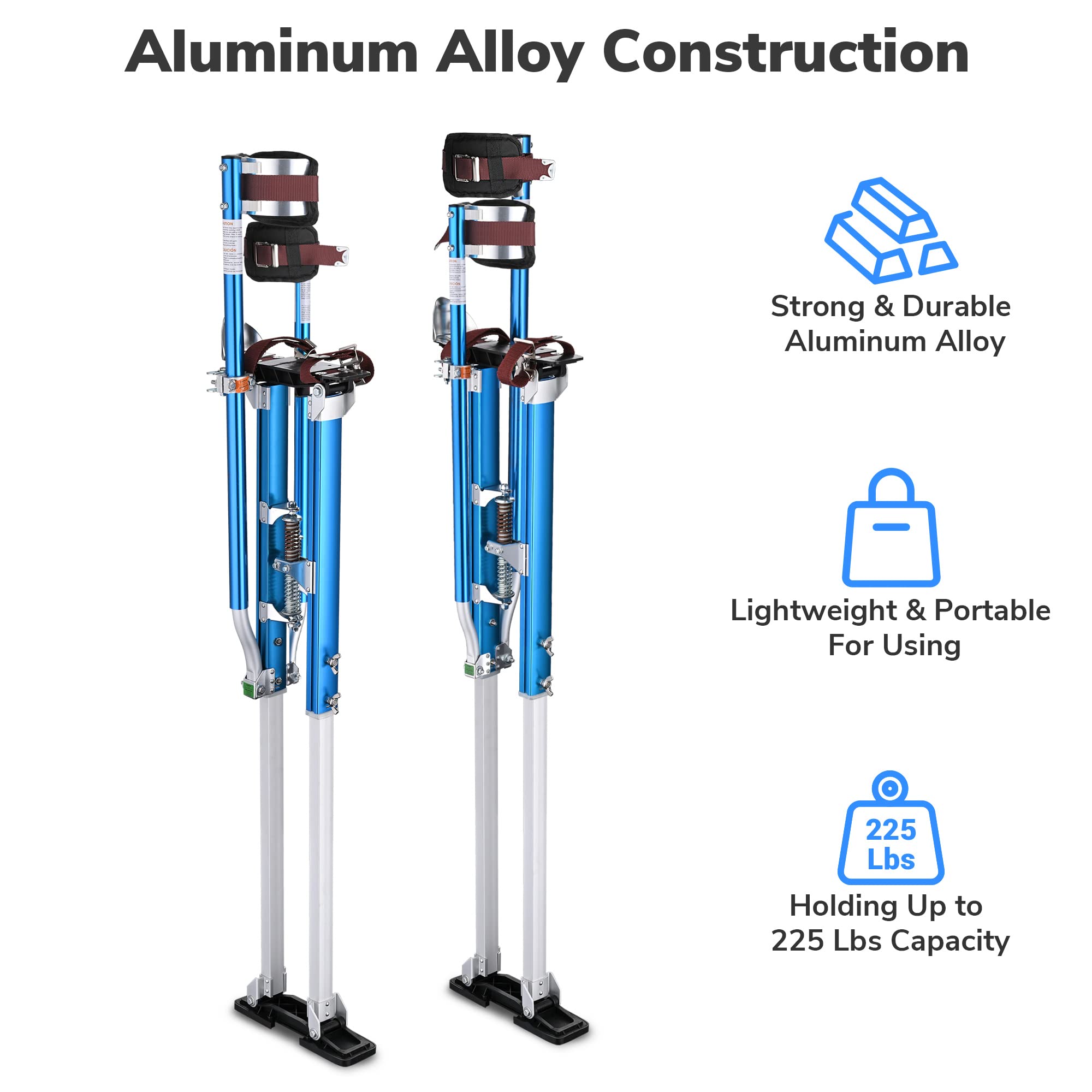 WeChef 50-64 inch Pro inch Drywall Stilts Height Adjustable Lifts Aluminum Tool Non slip for Cleaning Painting Pruning Branches Blue