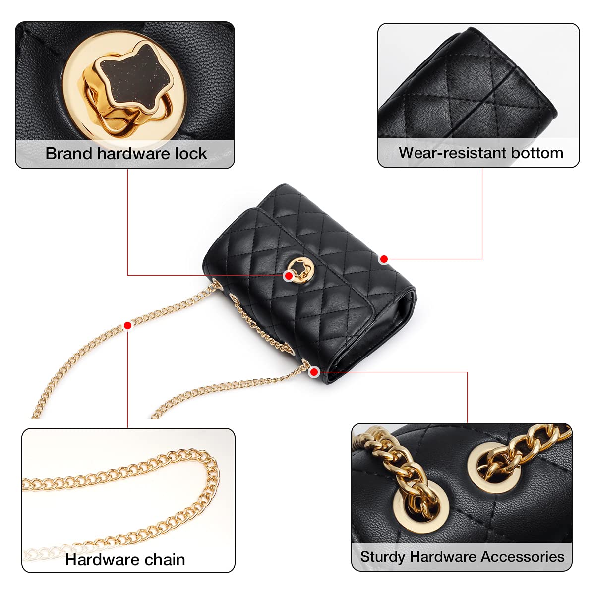 Women Leather Crossbody Satchel Bag Small Tote Shoulder Handbags Quilted Bag (black1)