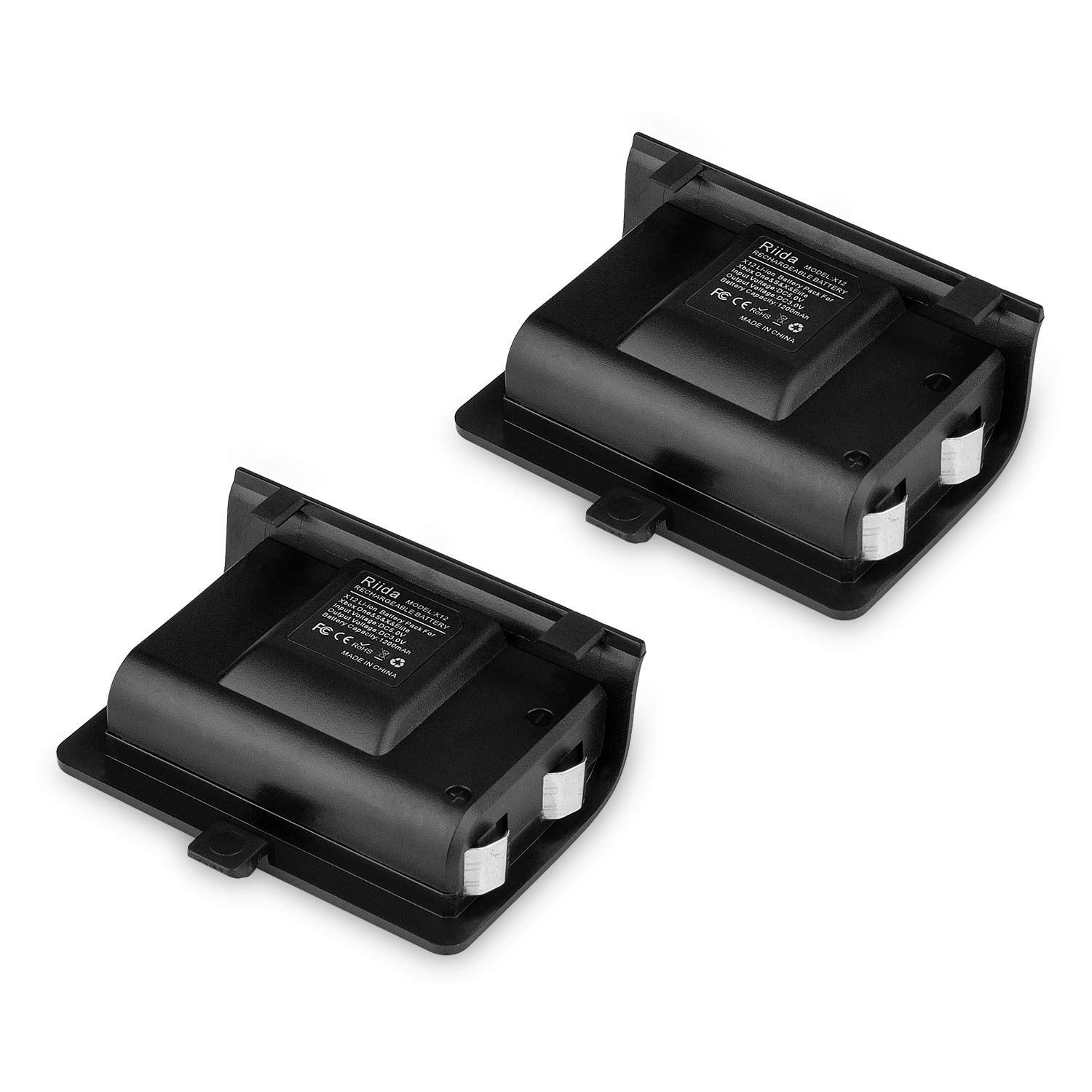 Rii Xbox one Battery Pack 1200mAh (2-Pack) Rechargeable Lithium for Xbox One S/Xbox One X/Xbox One Elite Wireless Controller with 2 of 1 Feet Micro USB Charging Cable and LED Indicator