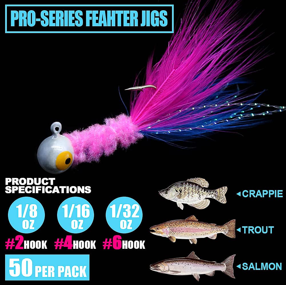 XFISHMAN-Crappie-Jigs-Marabou-Feather-Hair-Jigs-for-Crappie-Fishing-baits-and-lures kit Panfish Trout 1/8 1/16 1/32 oz