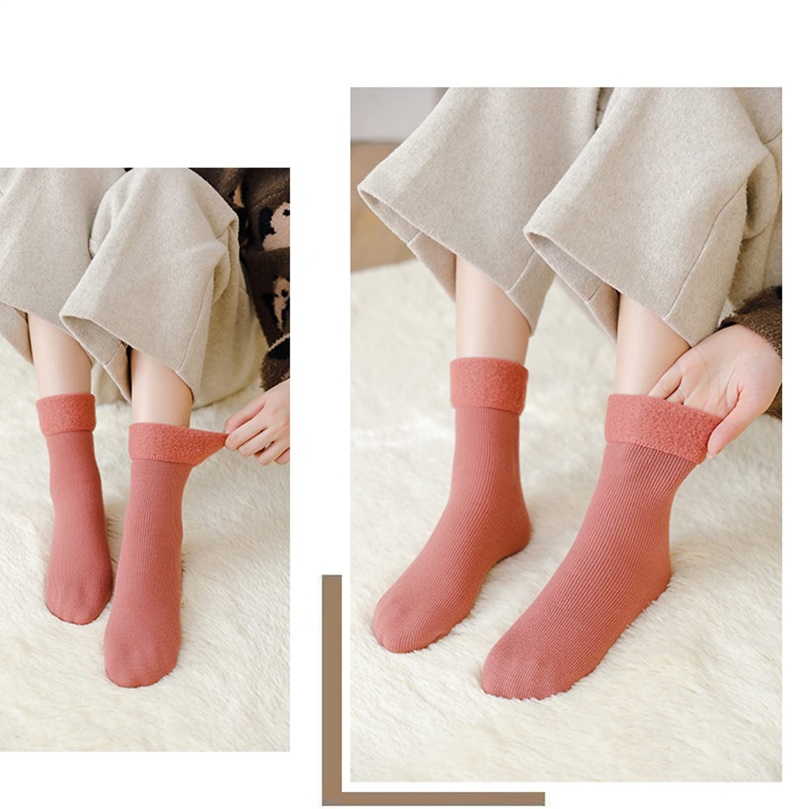 ZQFFB Winter Socks for Women 5 Pairs Warm Thick Thermal Socks Fleece Snow Socks for Cold Weather