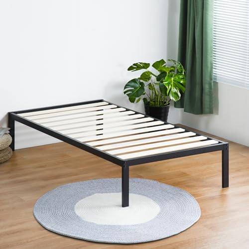 PrimaSleep 14 Inch Modern Metal Platform Bed Frame/Easy Assembly/Mattress Foundation/Wood Slat/No Box Spring Needed/Twin/Black
