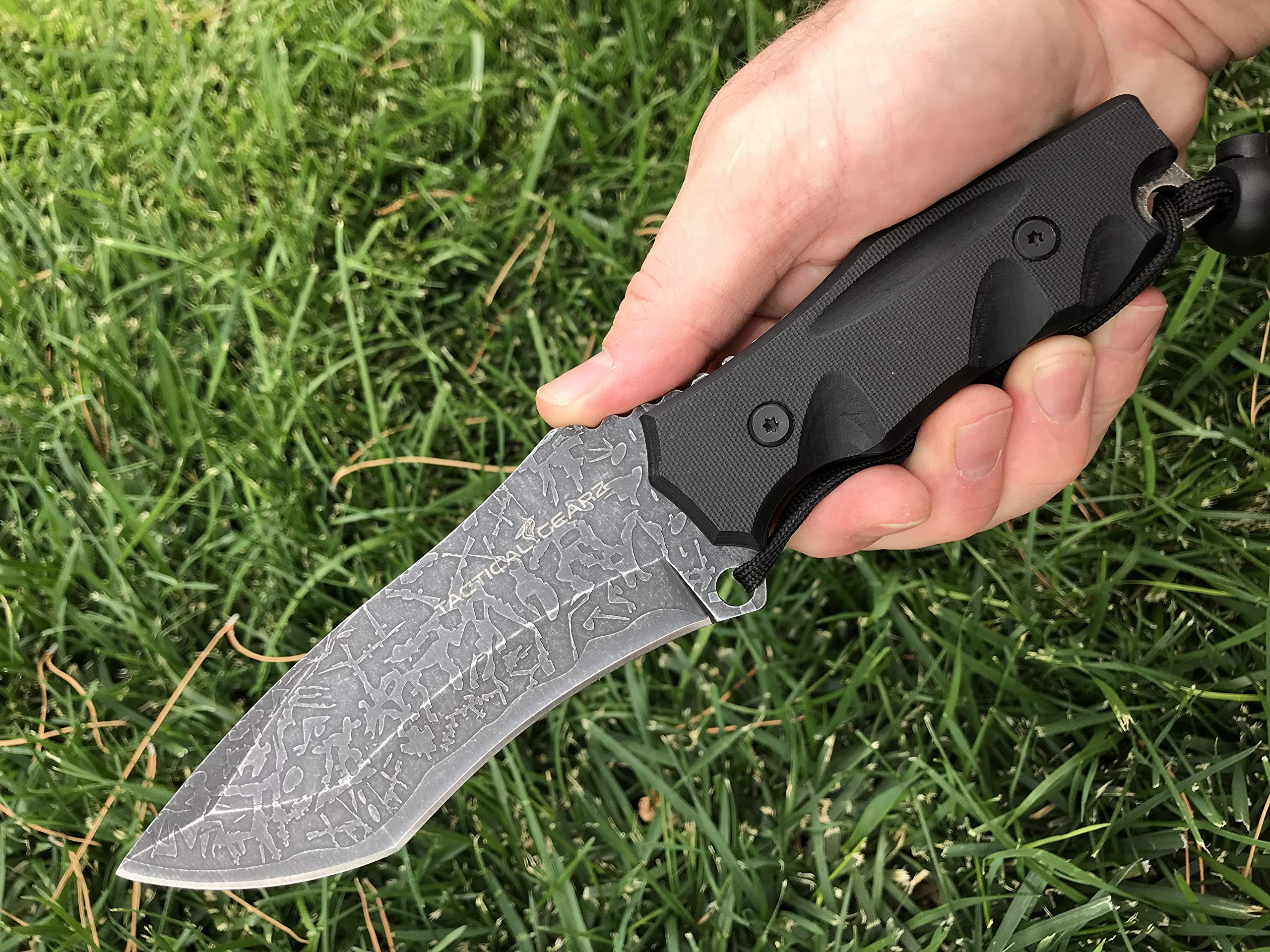 TACTICAL GEARZ TG Targ ST, 9.5" Straight Hunting Knife w/Sheath! Solid 440c Stainless Steel Acid Etched Scimitar Blade! Full Tang w/Black G10 Slab Handle!