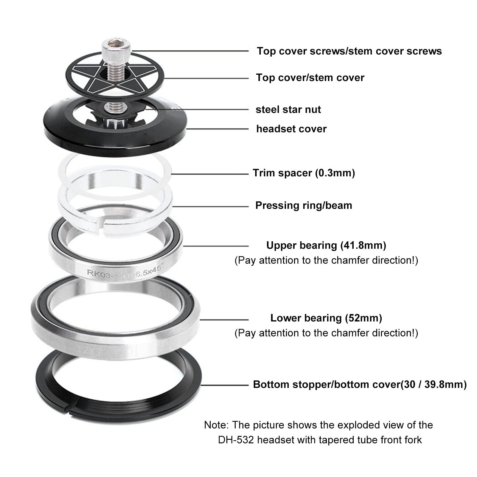 Uxsiya Headset Bearings, Tapered Headset Anodized Coloring for Road Bike