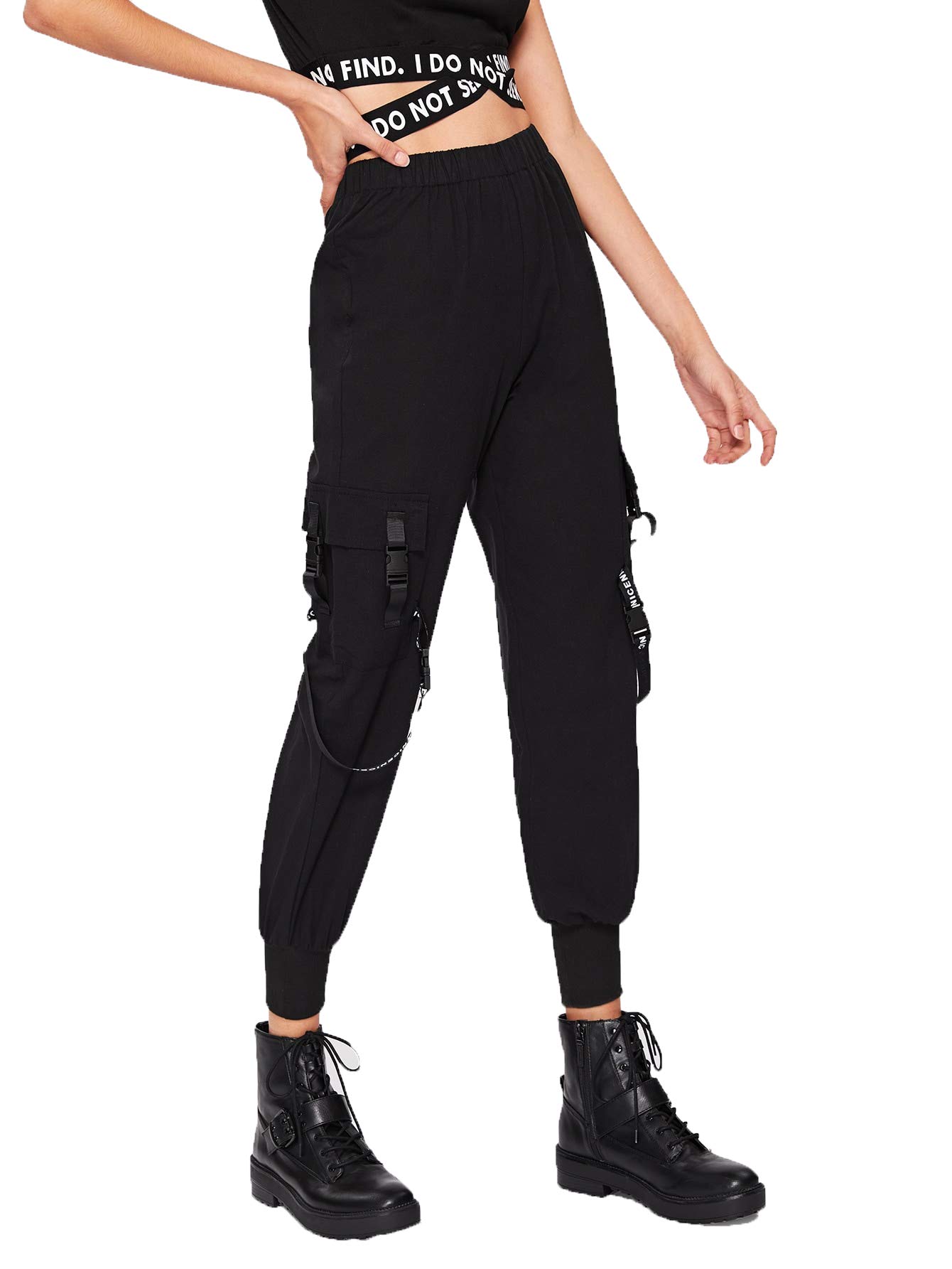 Romwe Women's Workout Jogger Pants High Waist Lightweight Hiking Outdoor Cargo Sweatpants Black #3 Medium