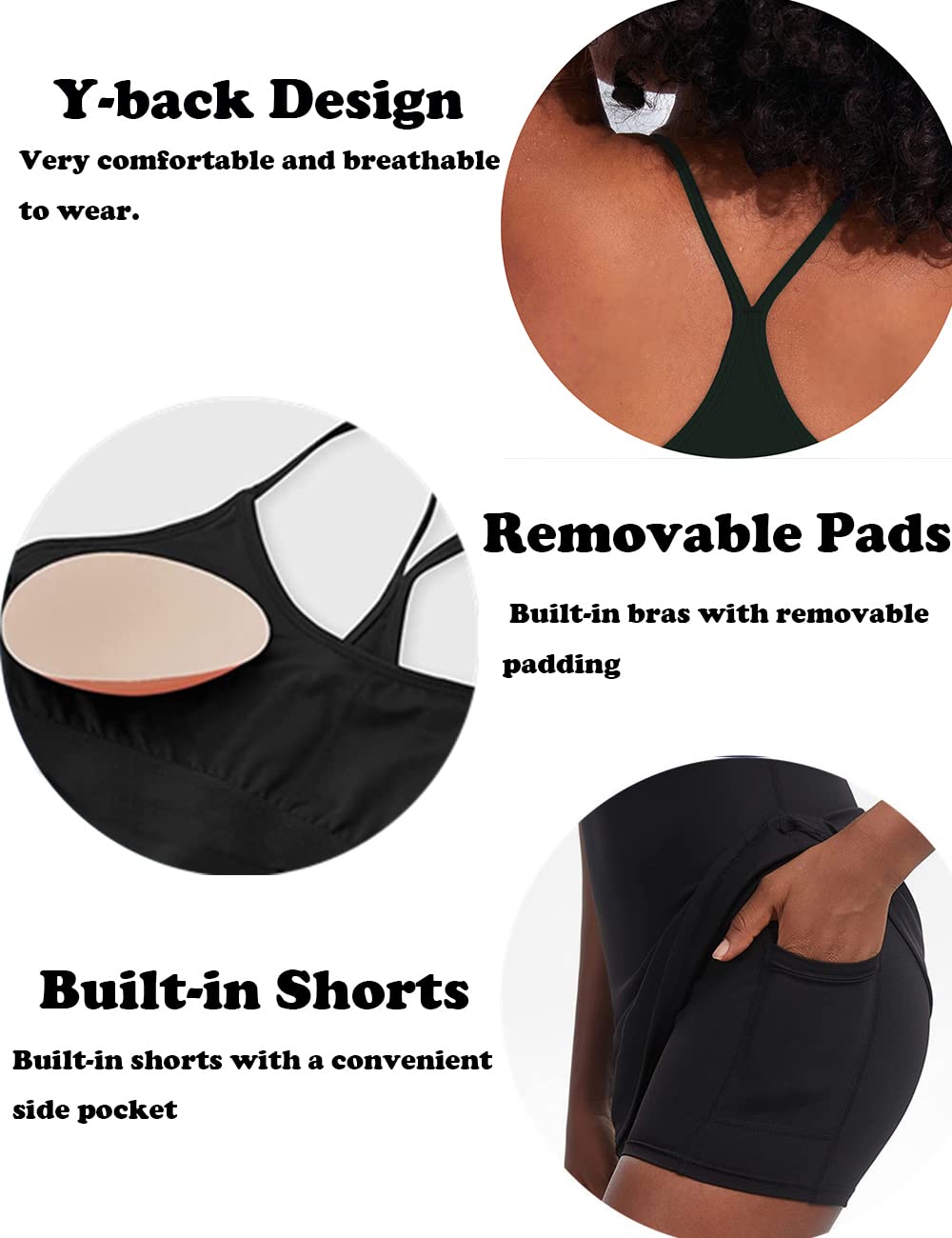 Women's Exercise Workout Dress with Built-in Bra & Shorts Sleeveless Tennis Golf Athletic Dress with Pockets Black L