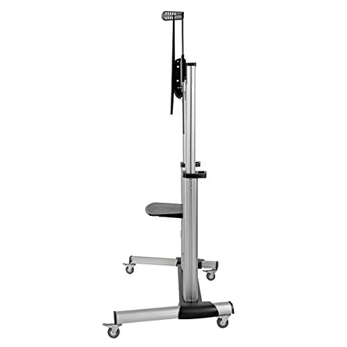 Tripp Lite Mobile TV Stand with Mount, for LED/OLED/LCD Flat Screen Monitors, 60β β 100β Televisions, Shelf & Locking Wheels, Silver, 5-Year Warranty (DMCS60100XX)