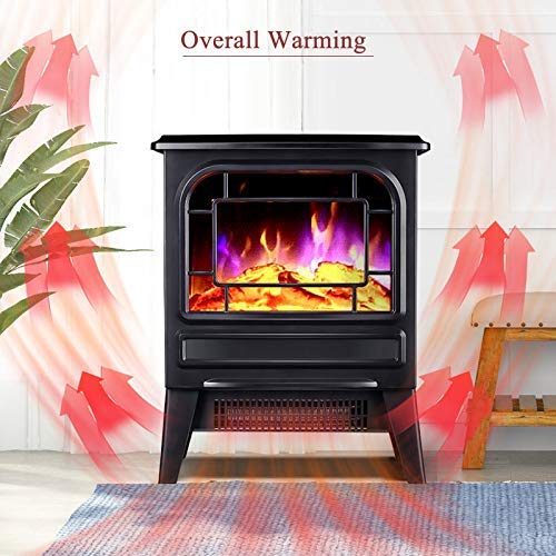TEmkin Electric Stove Fireplace Heater, 1800W Freestanding Fires Modern Fireplace Portable Stove Realistic Flame Real Logs Burning Effect