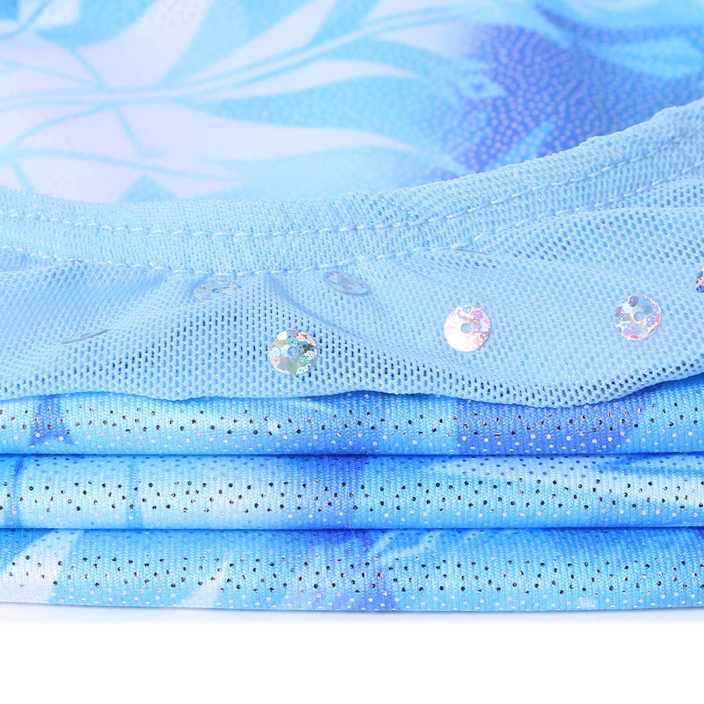 TFJH E Girls Gymnastic Leotards 3/4 Sleeve Mesh Practice Outfits size 5-6, SnowflakeBlue 6A