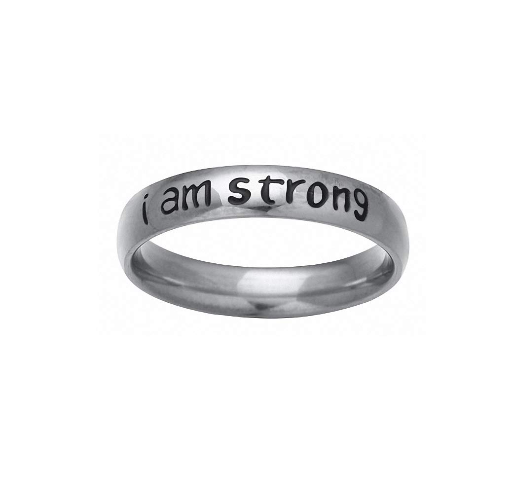 Ronliy I am Strong Awareness Ring Depression Awareness Pause Ring Inspiration Stainless Steel Jewelry Strength for Women 5