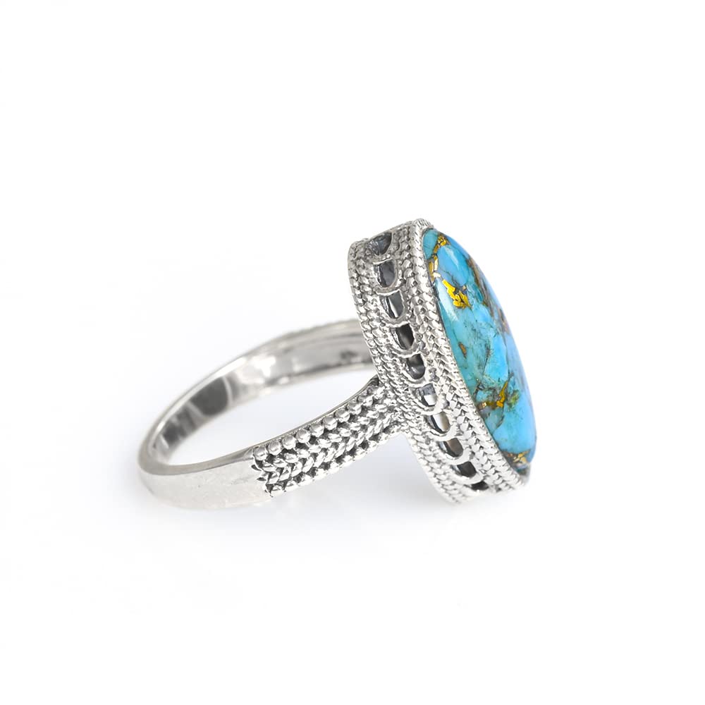 YoTreasure Blue Copper Turquoise Bold Ring in .925 Sterling Silver Jewelry