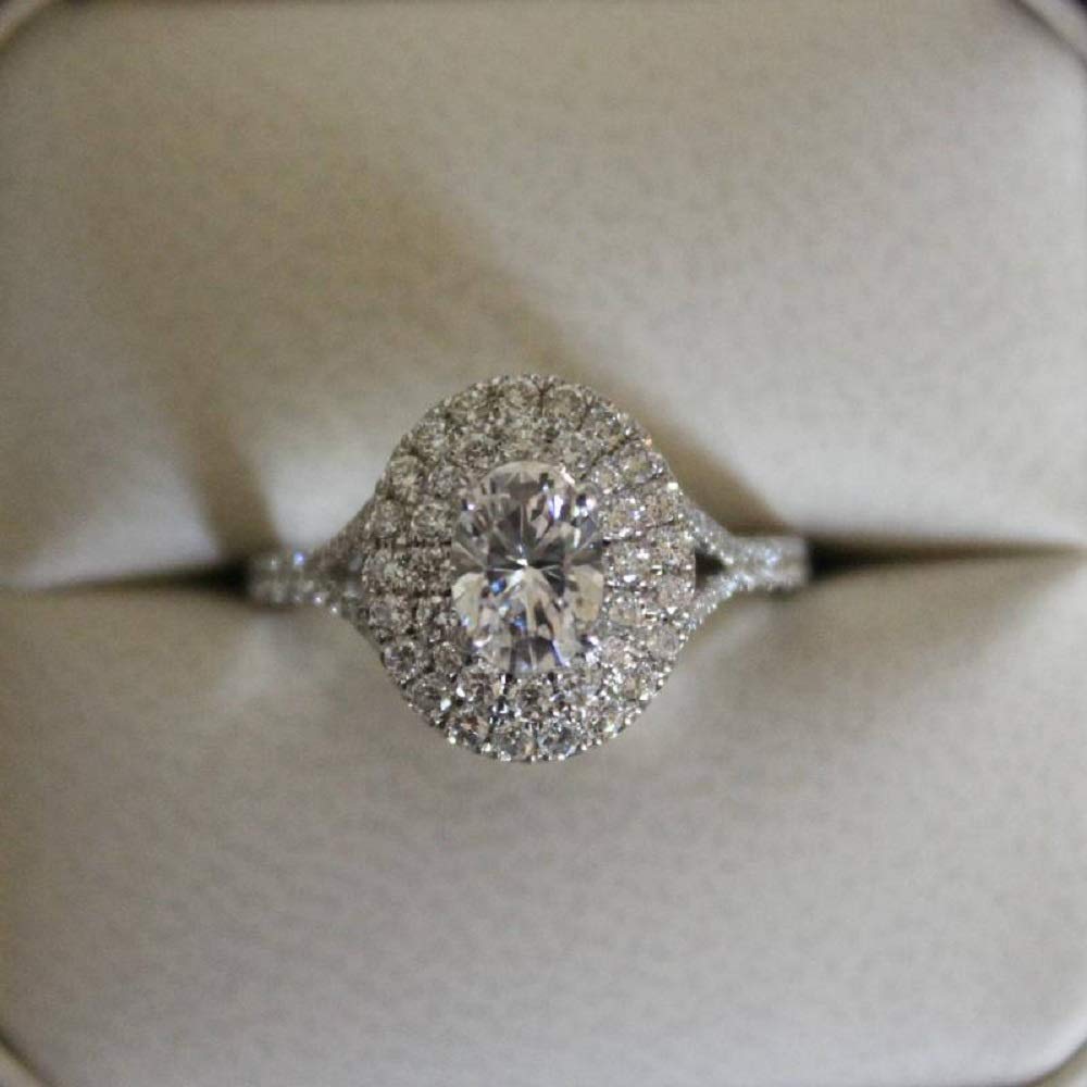 XIALV Classic Cubic Zirconia Oval Cut Promise Engagement Ring Double Bezel Halo Women's Ring Size 6-10 (US Code 6)