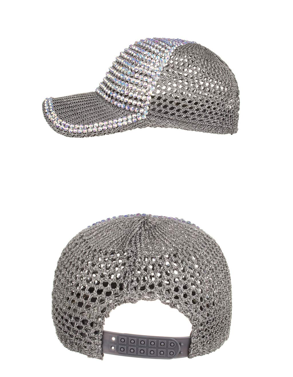 Women Men Studded Rhinestone Crystals Adjustable Ponytail Mesh Baseball Cap Shiny Bling Casual Sports Cap Breathable Sun Hat