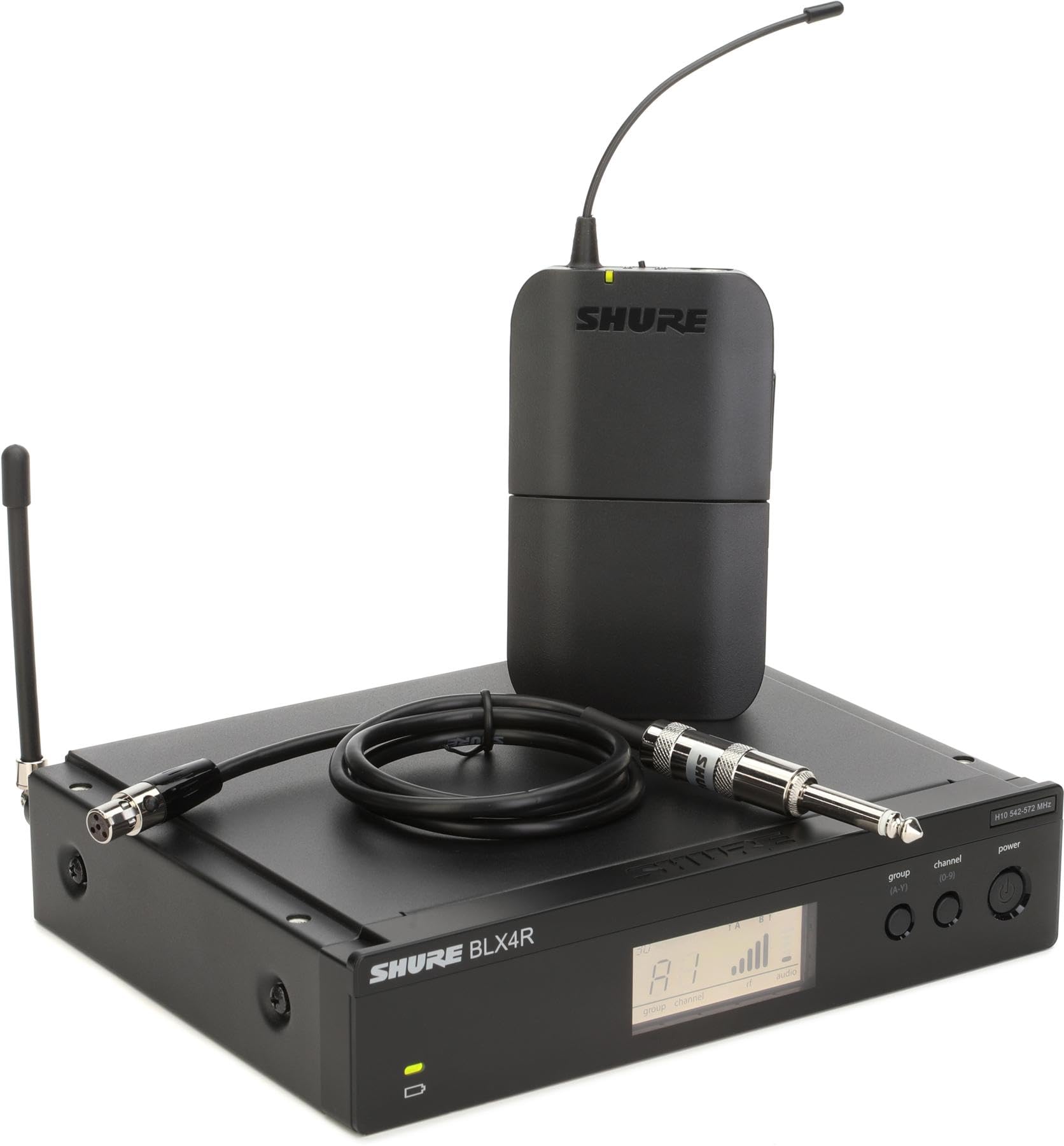 Shure BLX14R UHF Wireless System - Perfect for Guitar and Bass with 1/4 Jack - 14-Hour Battery Life, 300 ft Range | includes 1/4" Jack Instrument Cable & Single Channel Rack Mount Receiver | H10 Band