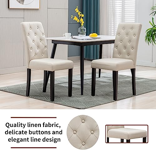 Restworld Linen Fabric Dining Chair, Modern Tufted Solid Wood Padded Parsons Chair for Dining Room Set of 4 (Beige-2, Set of 4)