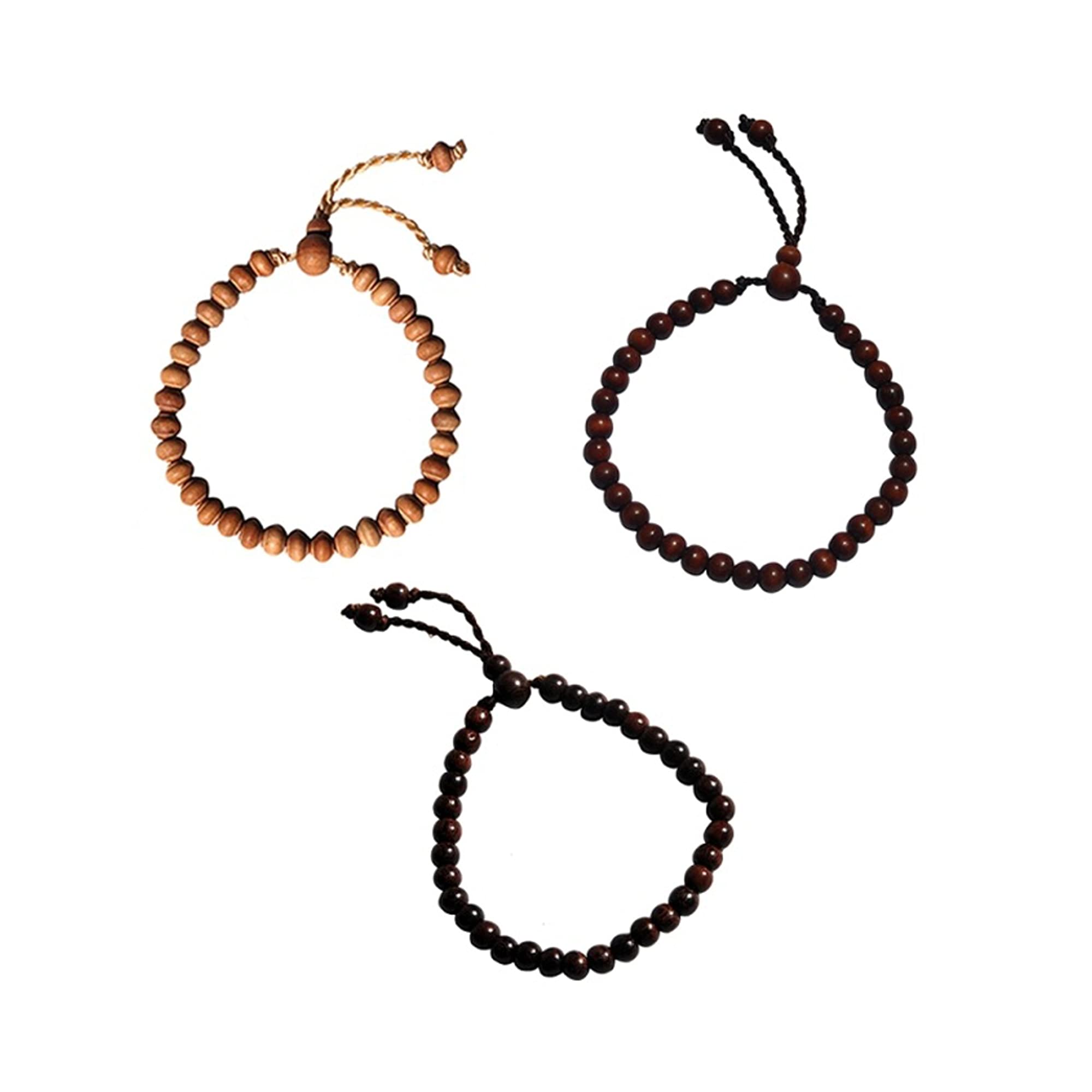 Set of 3 Hand-Made Exotic Tamarind, Ironwood and Sandalwood Tree Tasbih Bracelets 33-Beads