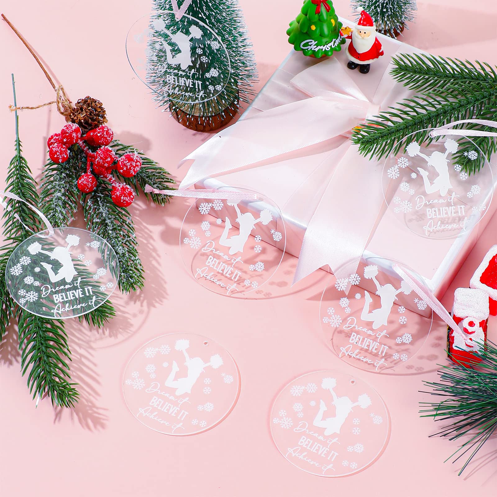 Roowest Hanging Ornament, Cheerleader Style 18 Pcs, Acrylic Christmas Ornament for Tree, Believe It Dream It Achieve It Cheerleading Coach Gift