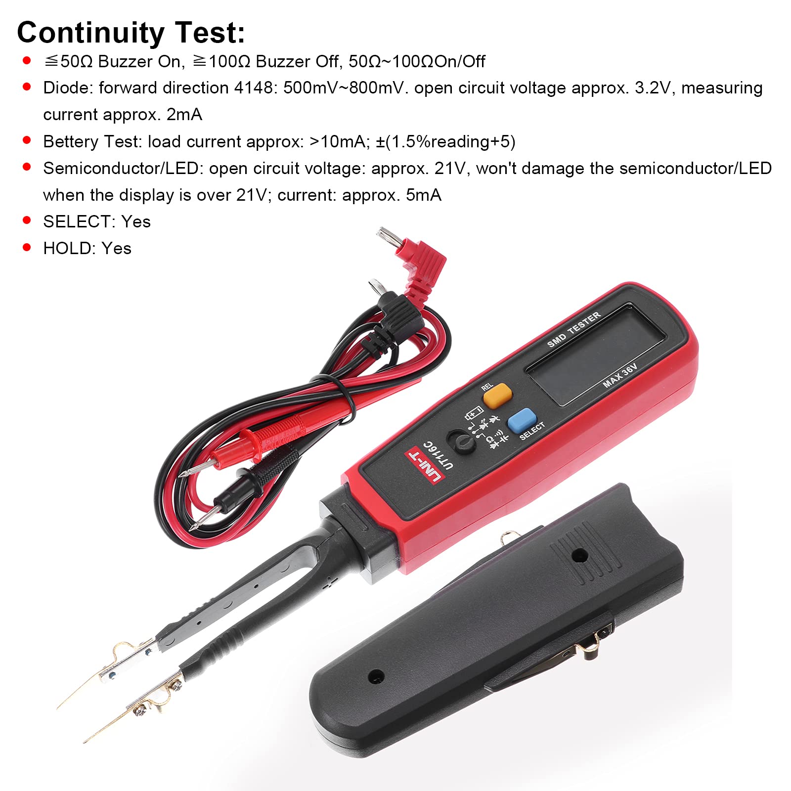 UNI-T Digital Smart SMD Tester,Handheld Resistance Capacitance Tester Tweezers Intelligent LCR Meter Diode Continuity Resistor Capacitor LED Battery Test Auto Ranging 6000 Counts