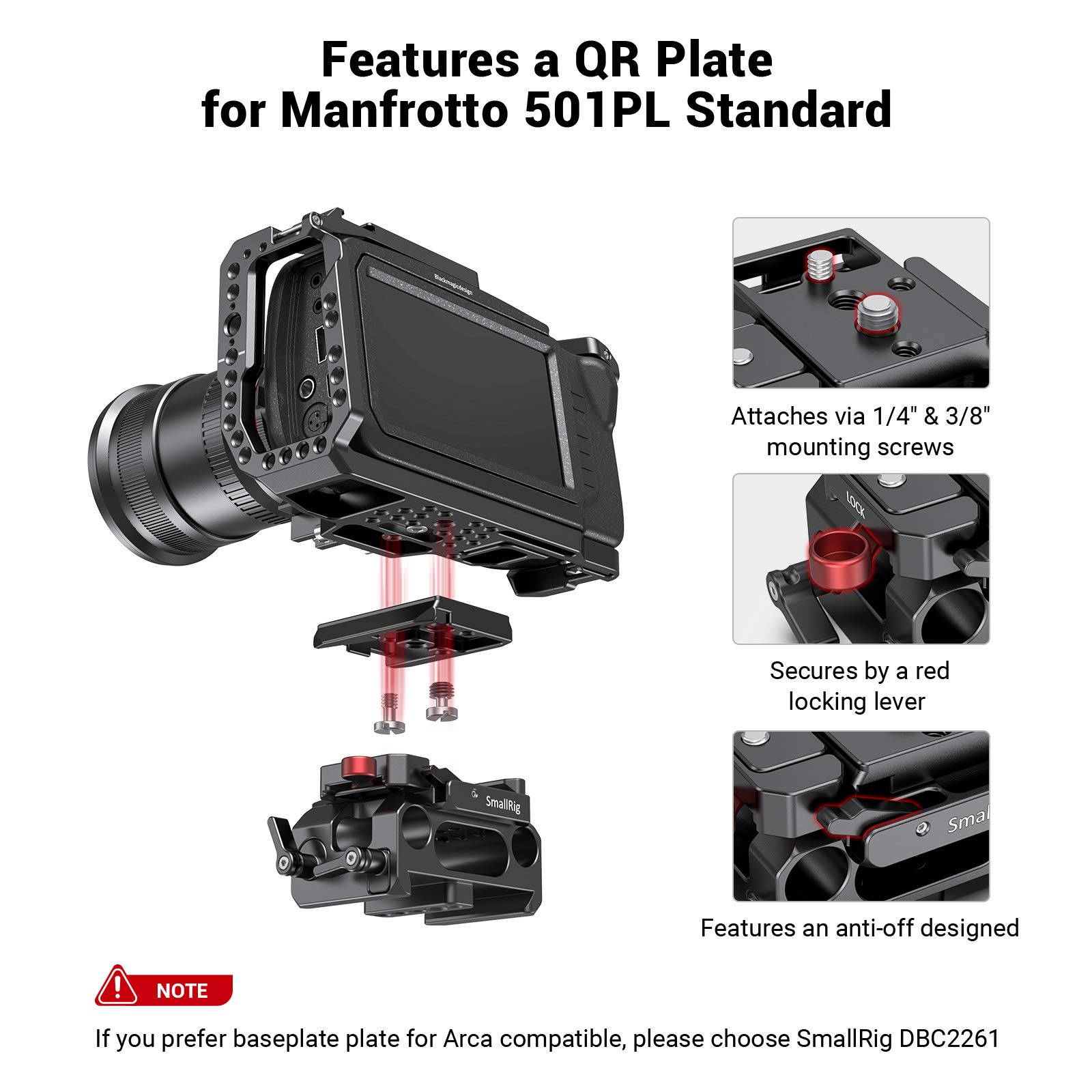 SMALLRIG BMPCC Baseplate for Manfrotto 501PL Compatible with Black Design Pocket Cinema Camera 4K & 6K โ 2266