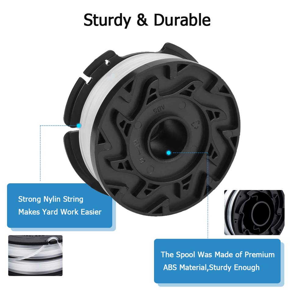 String Trimmer Spool Replacement for Black and Decker，AF-100 Weed Eater Spools with 30 Feet of .065-Inch Line, GH600 GH900 Edger with RC-100-P Spool Cap Covers