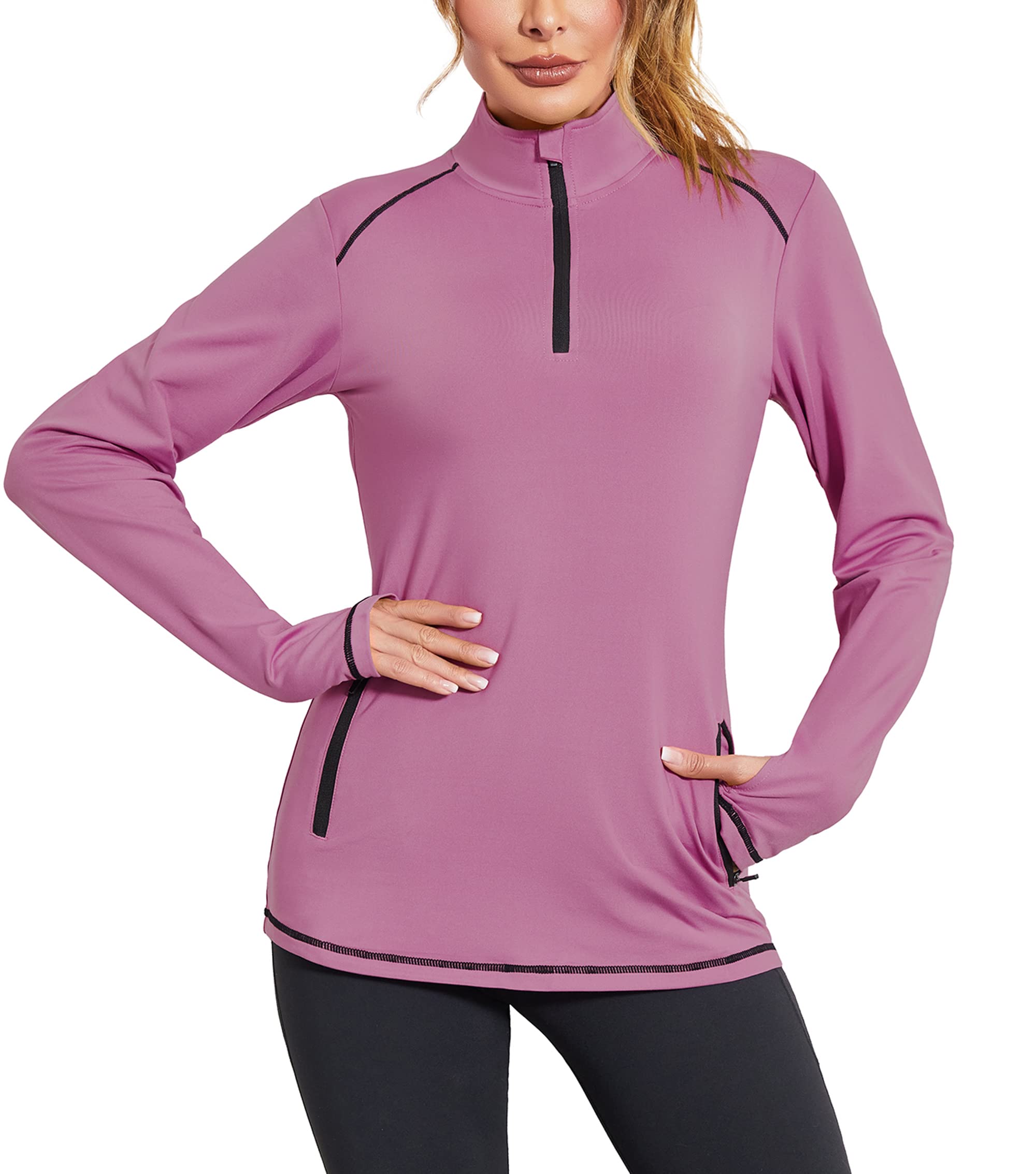 Women's Fleece Running Pullover Thermal Hiking Shirt Golf Shirt Long Sleeve Half Zip Exercise Winter Jacket Purple M