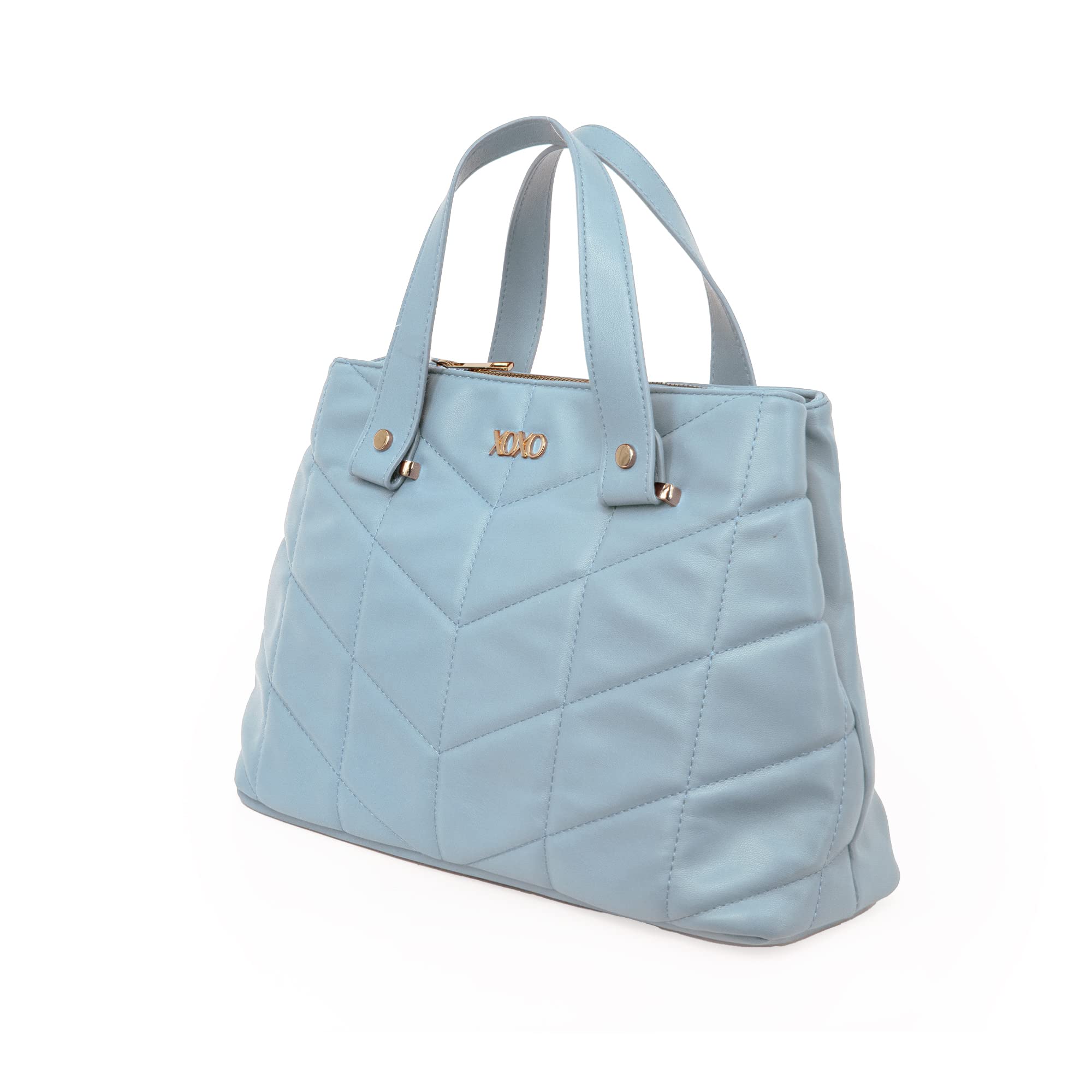 XOXO Women’s Blue Chevron Vegan Leather Quilted Pattern Satchel Bag With Adjustable Strap