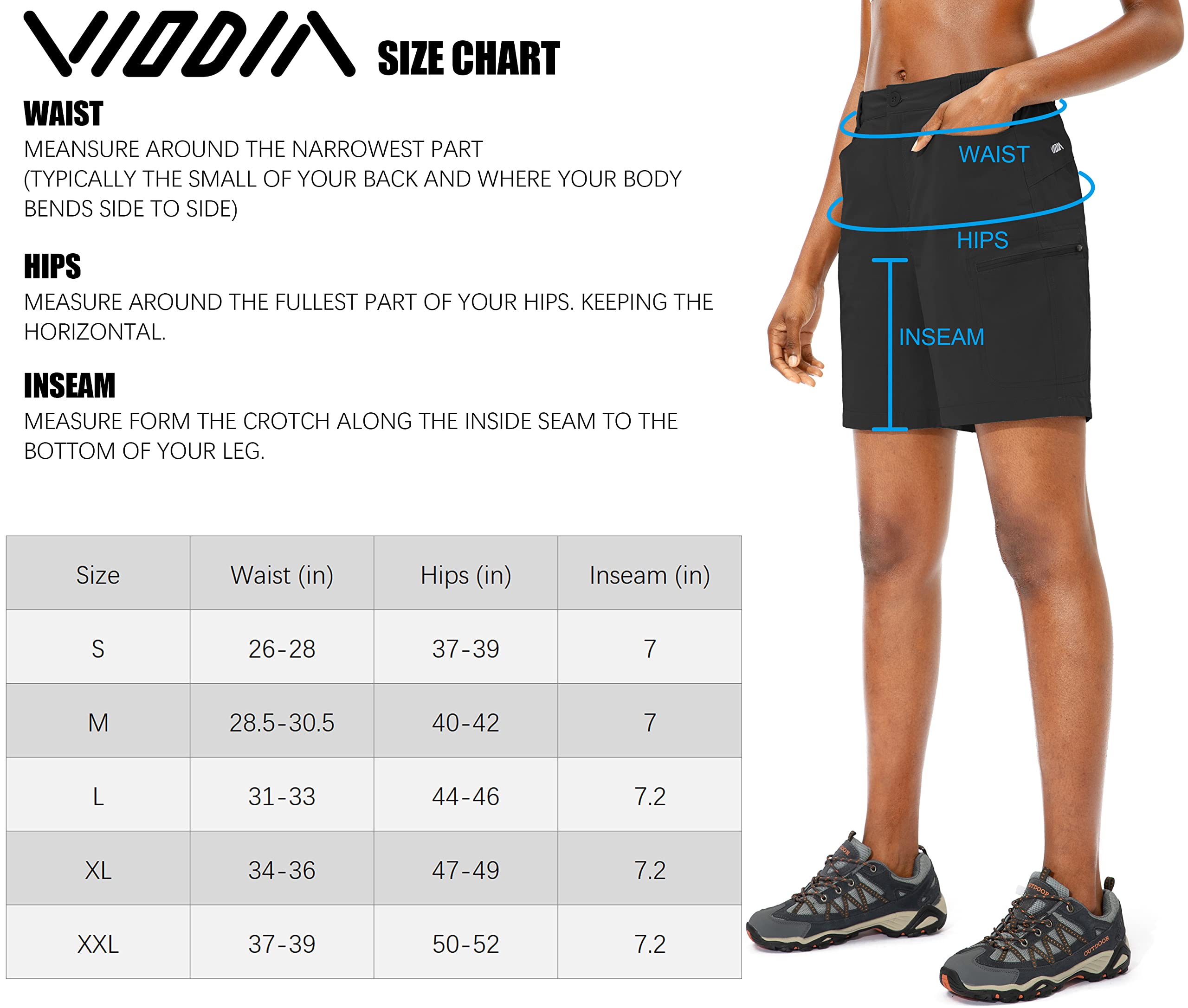 Viodia Women's 6" Hiking Golf Shorts with Zipper Pockets Quick Dry Stretch Cargo Shorts for Women Casual Summer Black